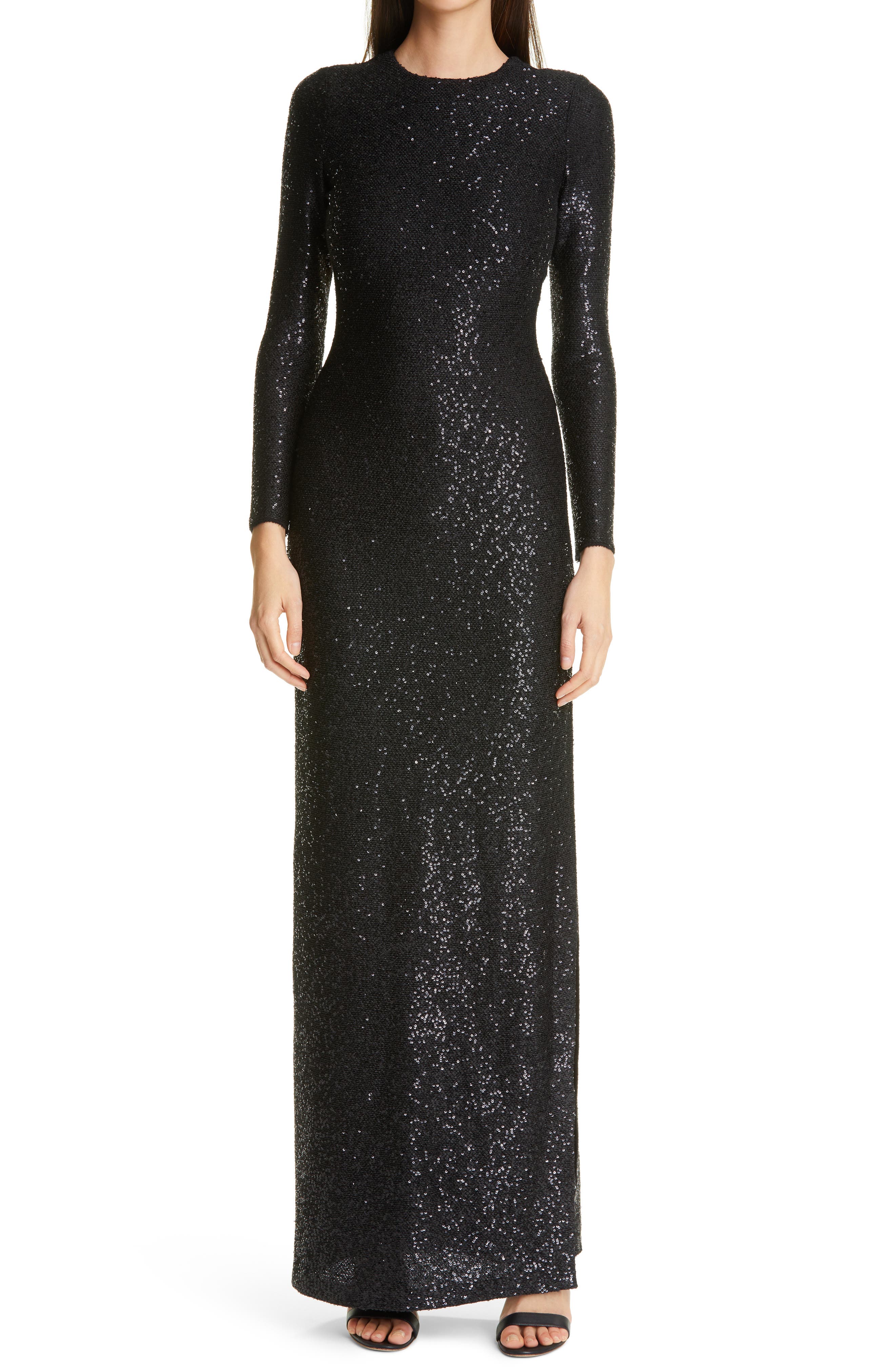 St. John Sequin Open Back Long Sleeve Gown In Black - 74% Off | Editorialist St. John Sequin Open Back Long Sleeve Gown In Black - 74% Off | Editorialist