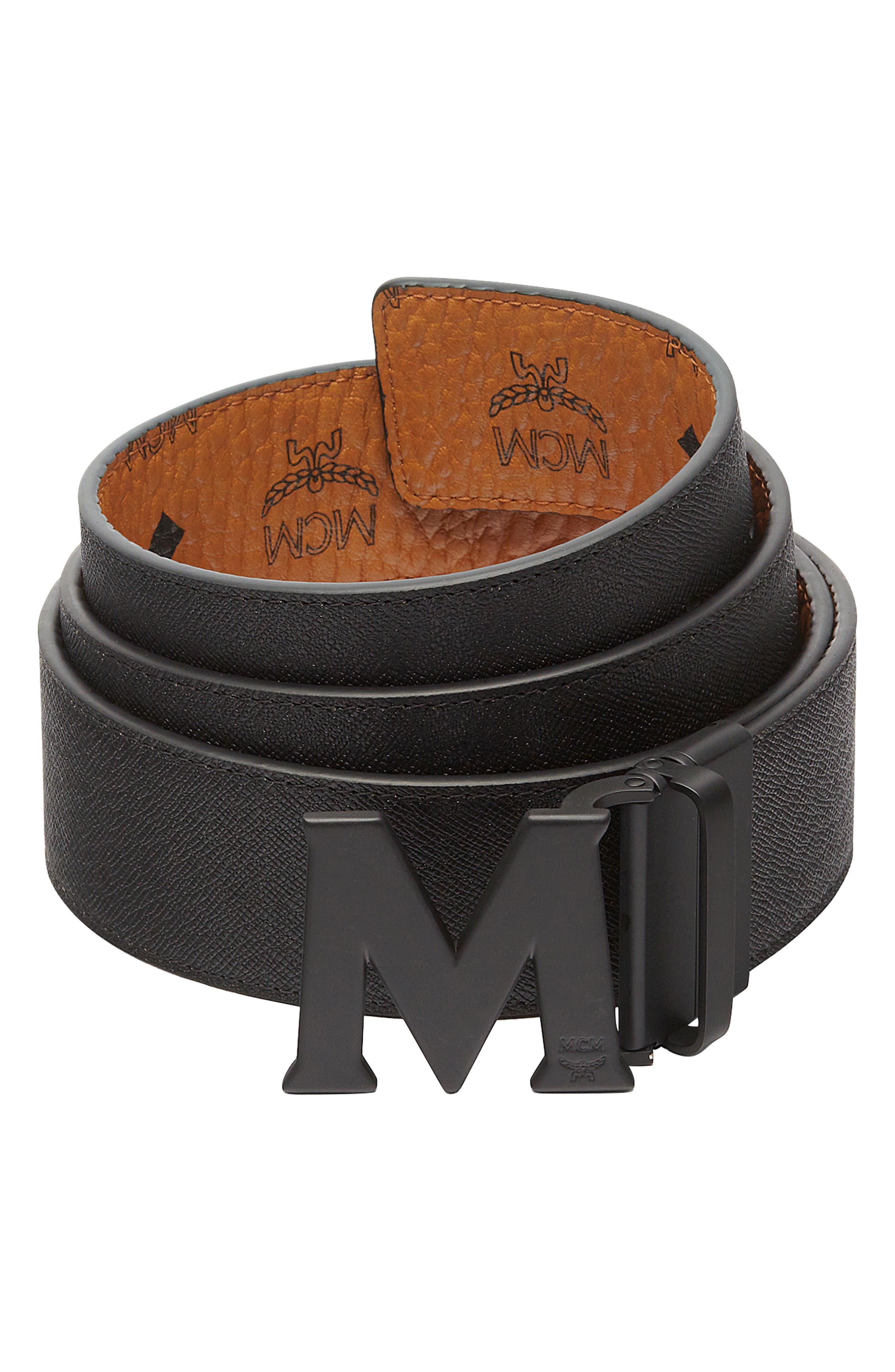 Mcm Logo Buckle Reversible Belt In Cognac - 30% Off 