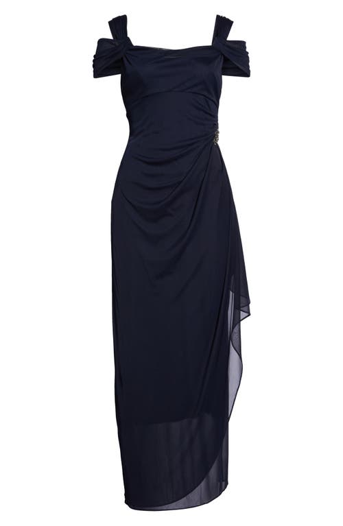 Alex Evenings Cold Shoulder Glitter Column Gown - Dark Navy | Editorialist