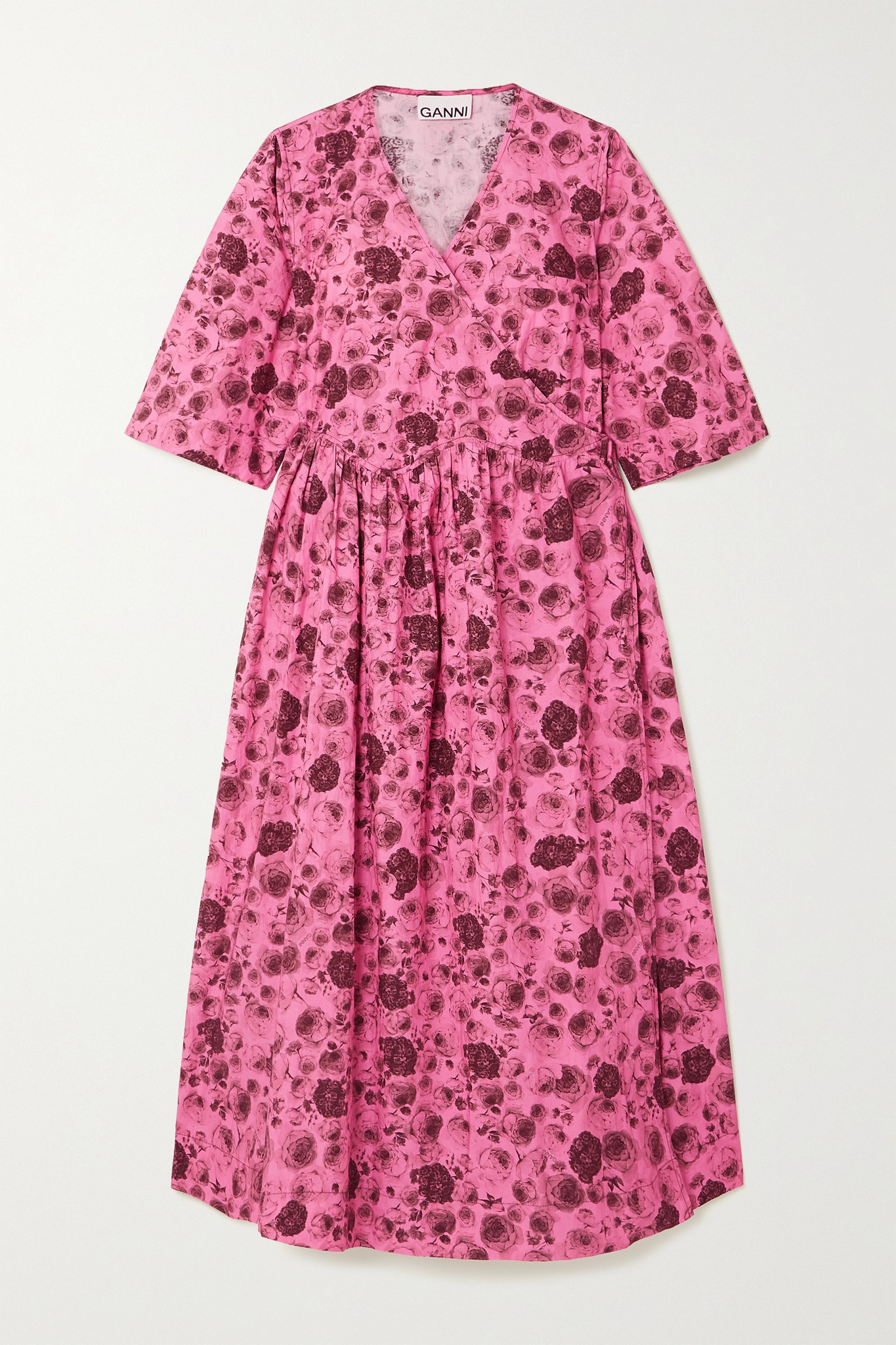 open lace back dress Ganni Pink Floral Maxi Wrap Dress Size S