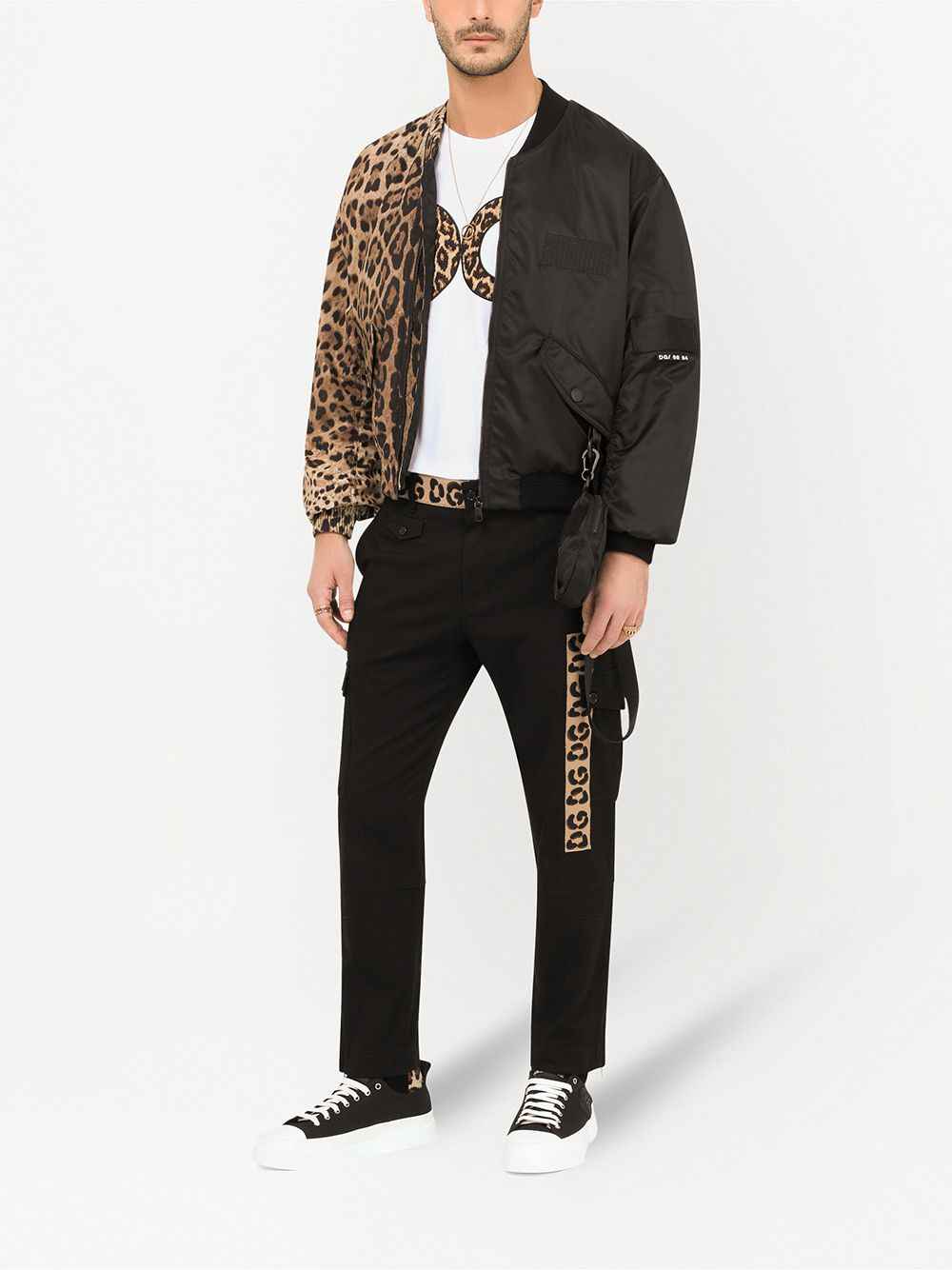 DOLCE & GABBANA Leopard-Print Spliced Bomber Jacket