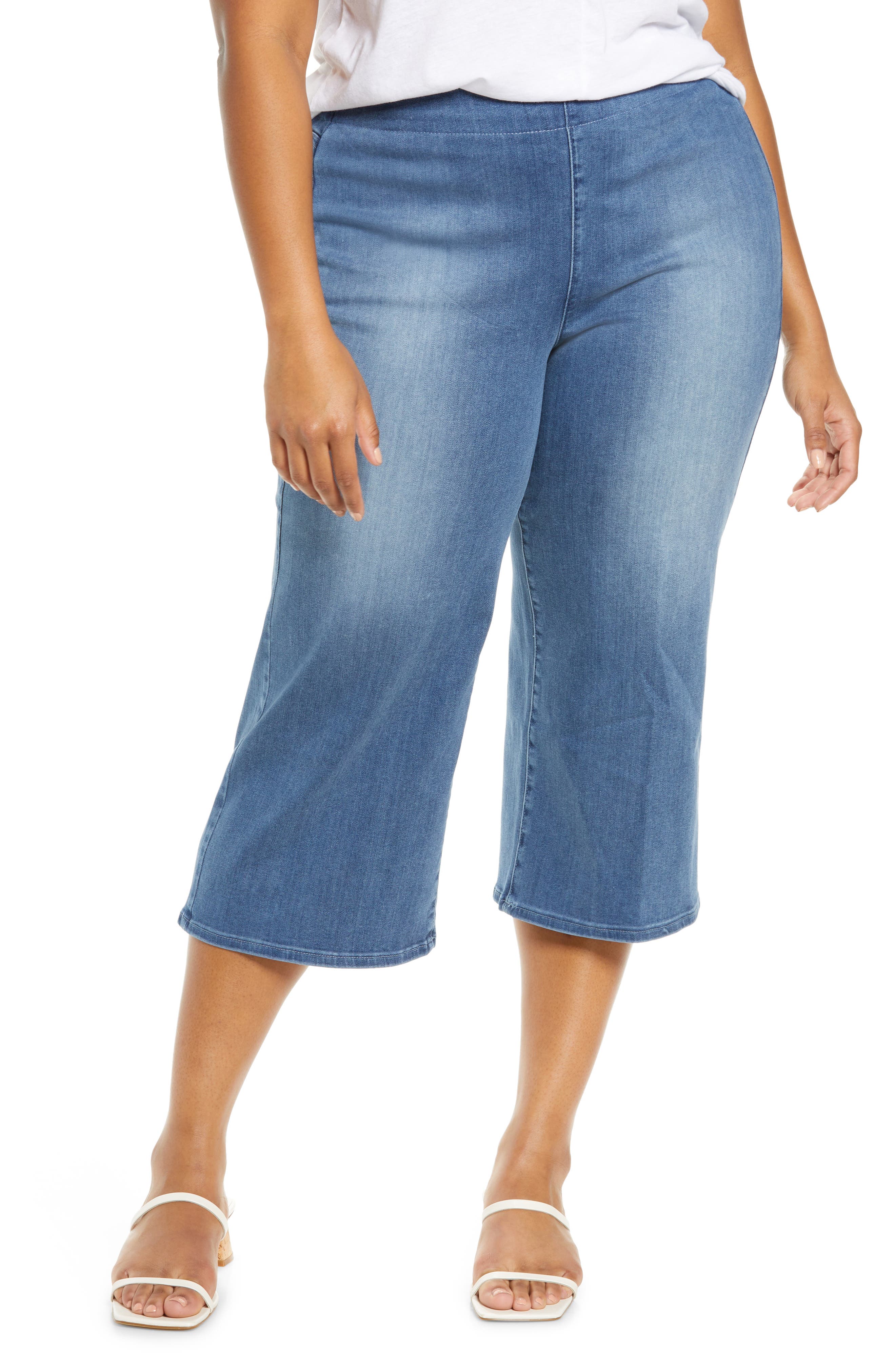 Plus size wide leg denim capris Clearance