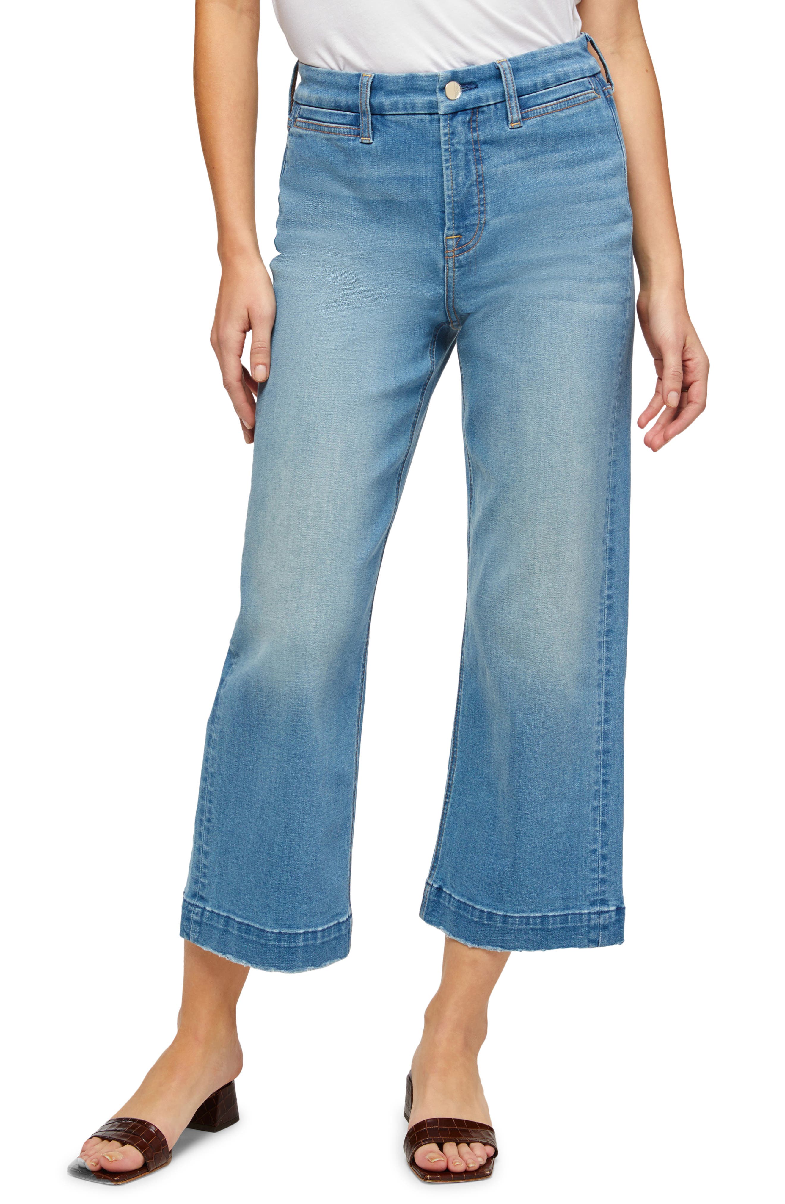 High Waist Crop Wide Leg Jeans 