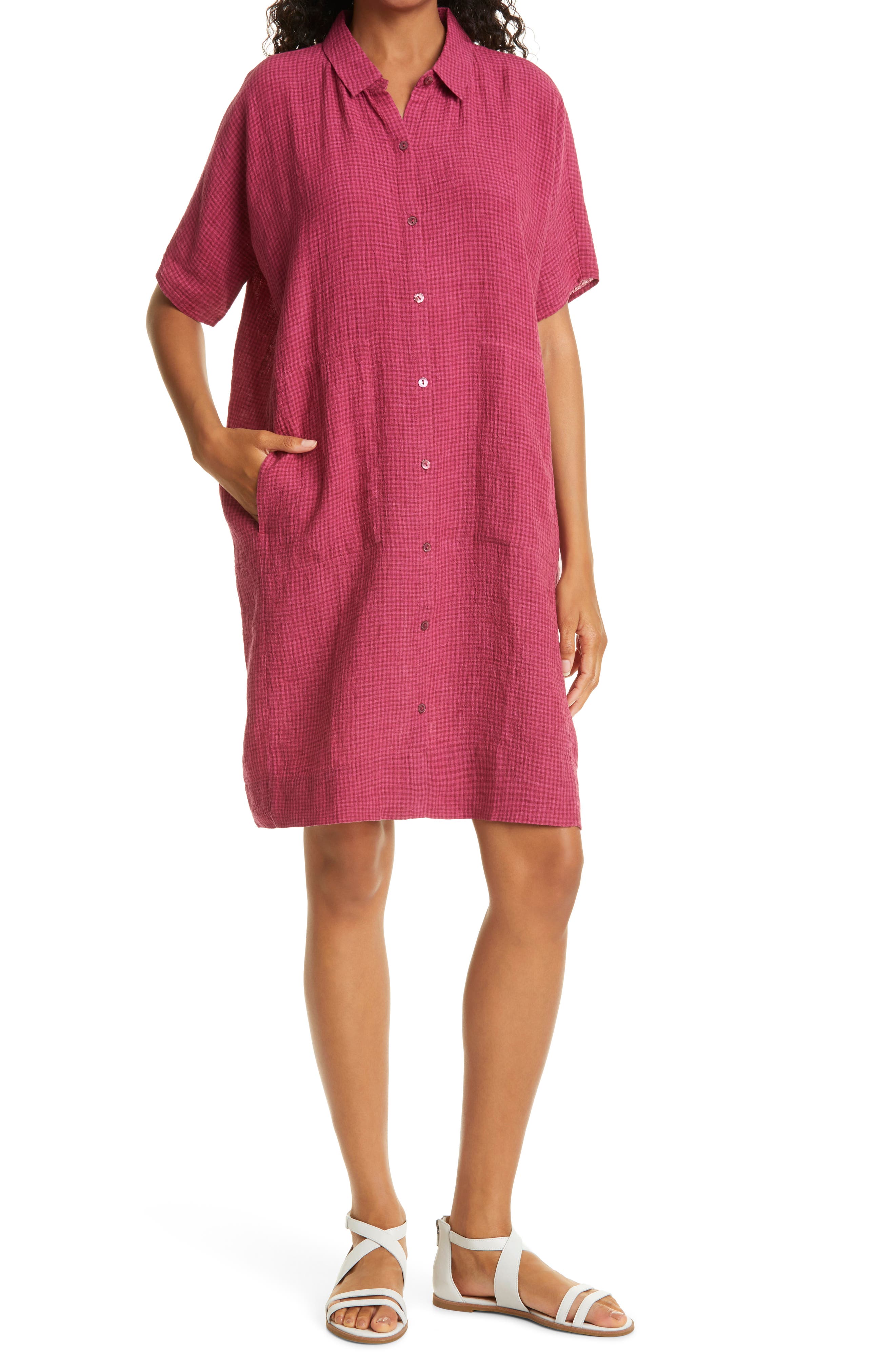 open lace back dress Belinda Linen Shirt Dress-Pink Parfait