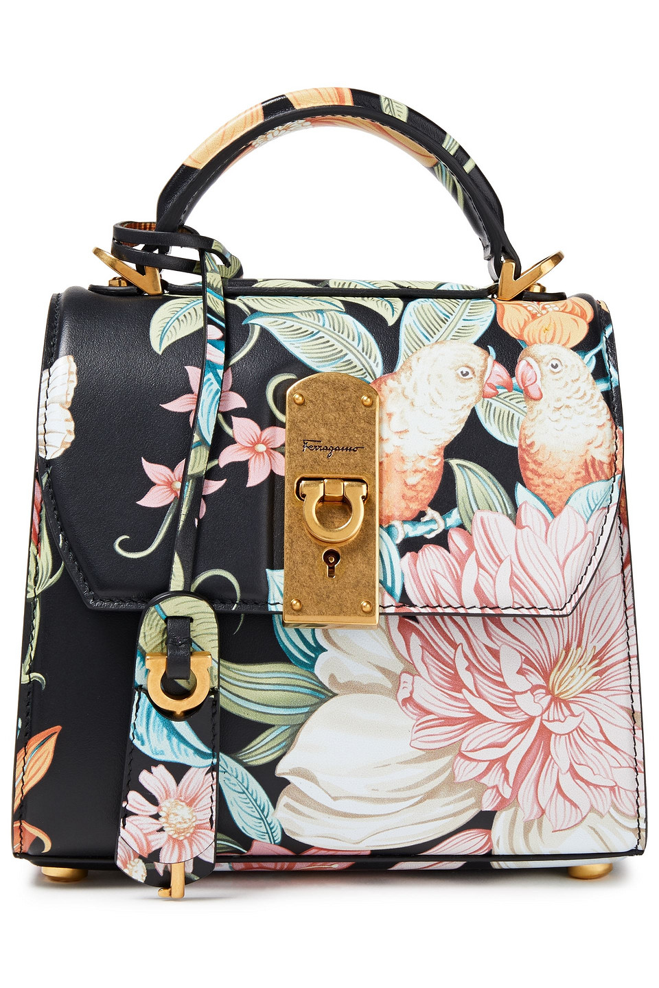 Ferragamo Boxyz Small Floral-Print Leather Tote In Black - 45% Off