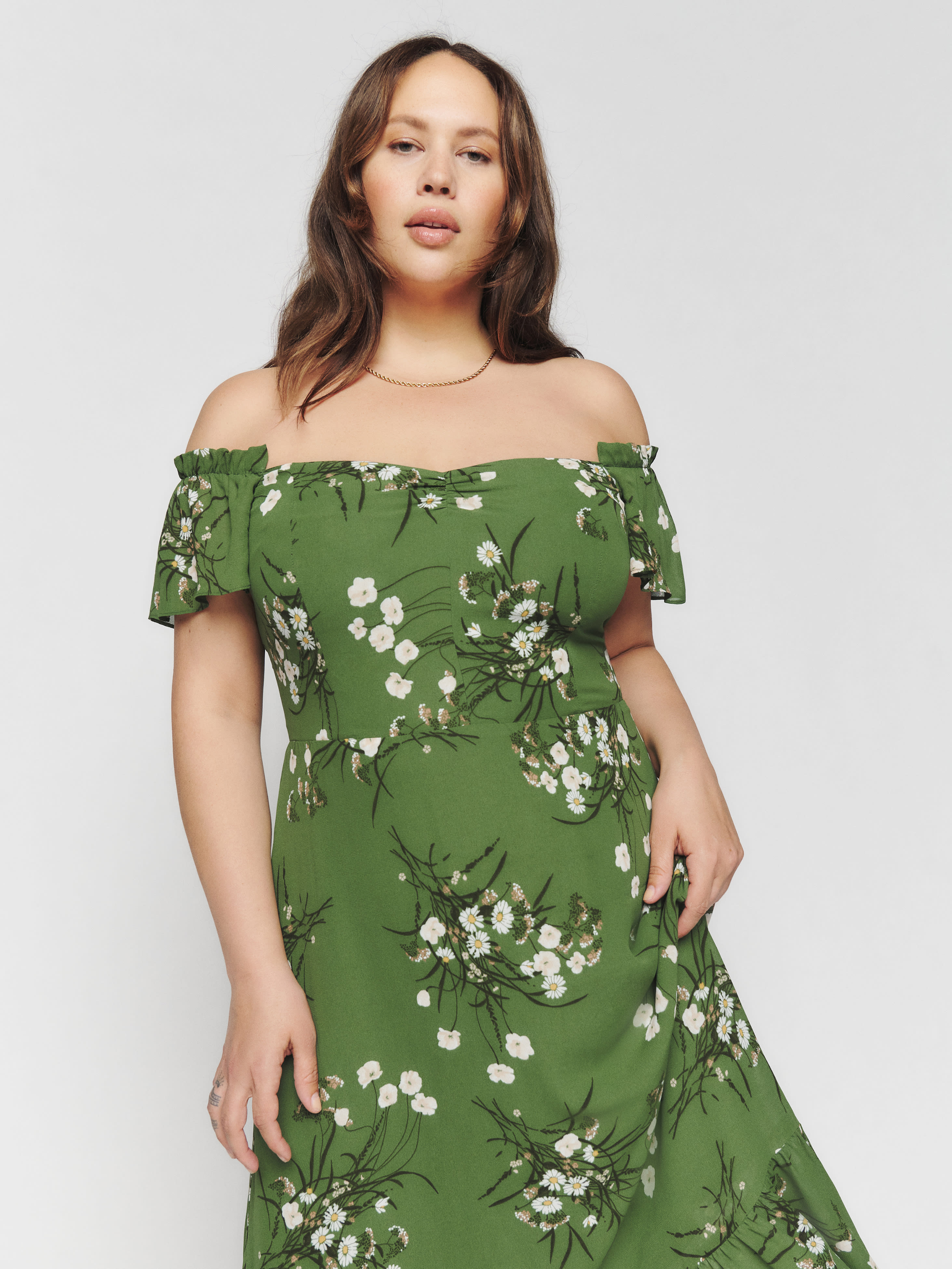reformation butterfly dress green FRIDA MAXISHORT – KLEID International main image 0