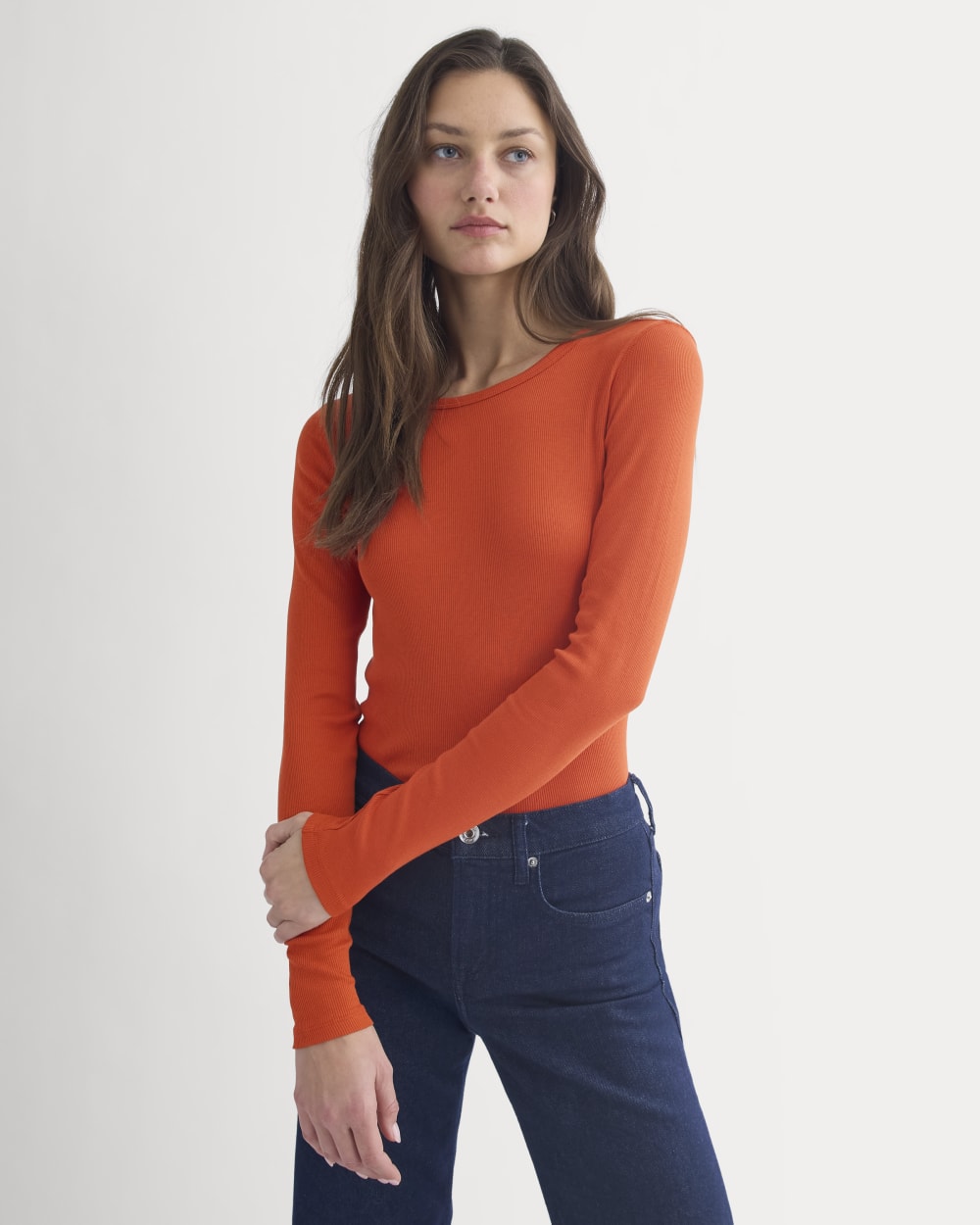 EVERLANE EVERLANE Luxe Rib Long-Sleeve Crew T-shirt