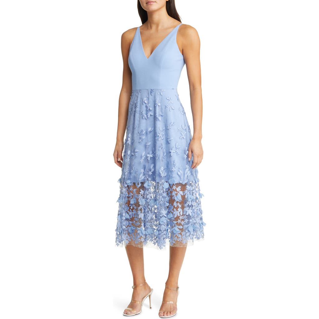DRESS THE POPULATION Dress the Population Darleen V-Neck Embroidered Mesh Cocktail Dress