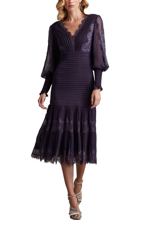 tadashi shoji lace pintuck long sleeve cocktail dress Nyssa Bishop Sleeve Dress-BLACK/NUDE-6