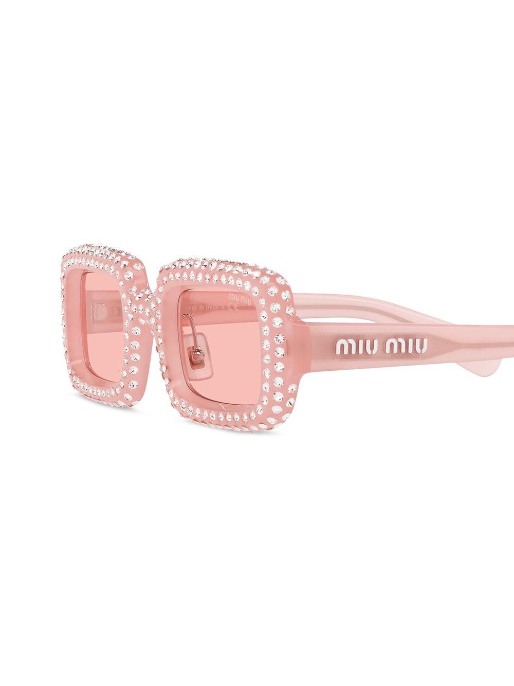 Miu Miu Crystal-Embellished Rectangle Sunglasses - Pink  display picture 2