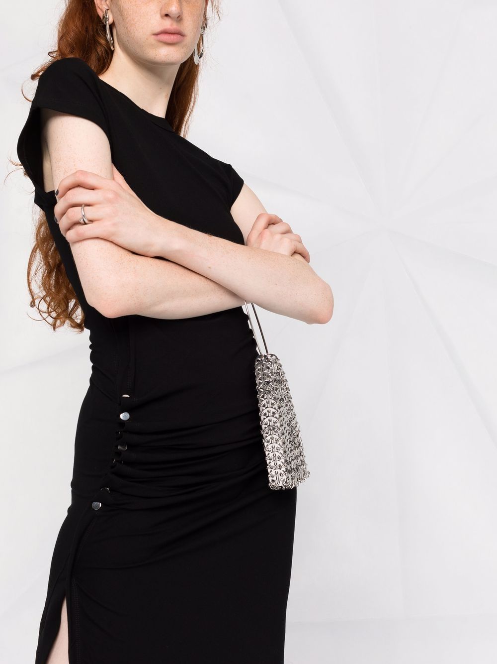 PACO RABANNE RABANNE Midi Dress in Black Viscose Blend with Button Embellishment