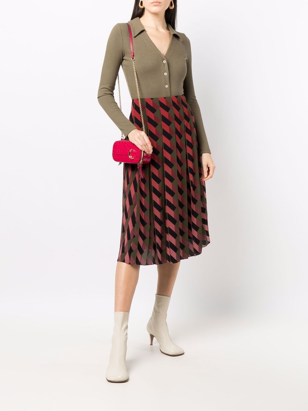 SALVATORE FERRAGAMO Geometric-Print Pleated Long Skirt