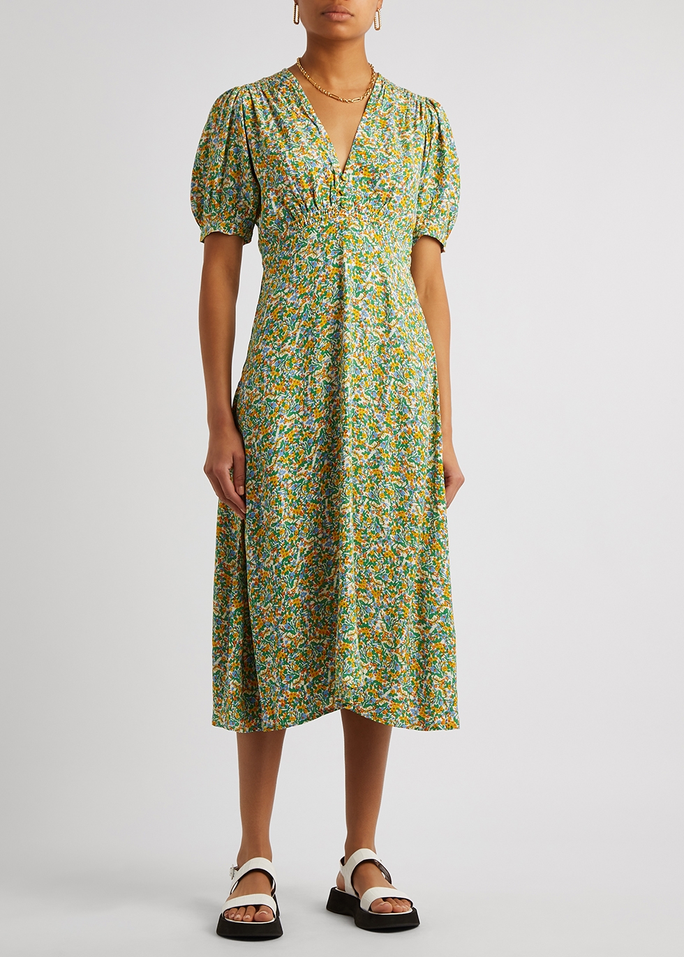 green emerald velvet dress La Belle Mini Dress (Green Lou Floral Print)