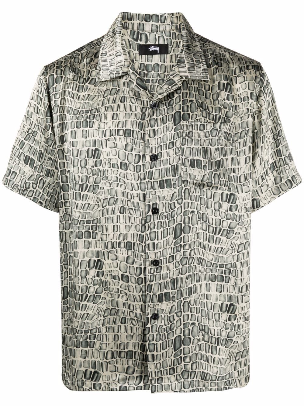 StüSsy Crocodile-Print Silk Shirt - Green | Editorialist