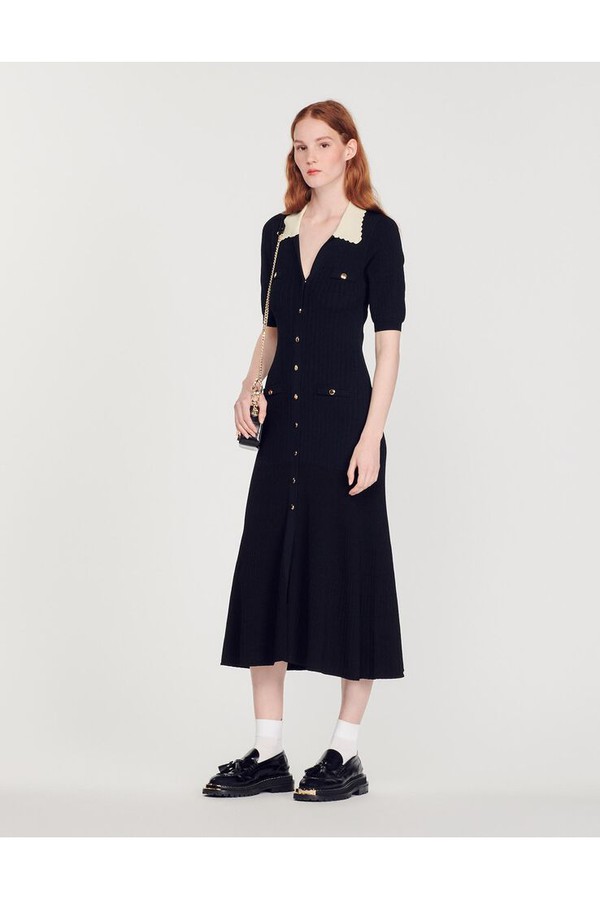 sandro long knitted dress black Sandro Knit Maxi Dress - Black
