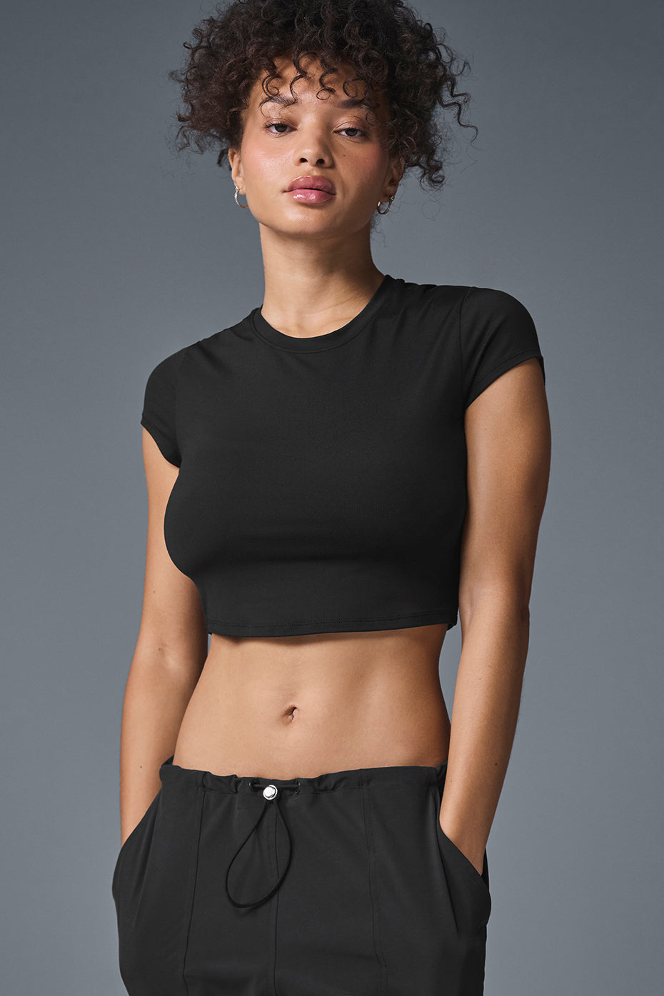 Alo Yoga Soft Crop Finesse Short Sleeve Top - Oatmeal Heather