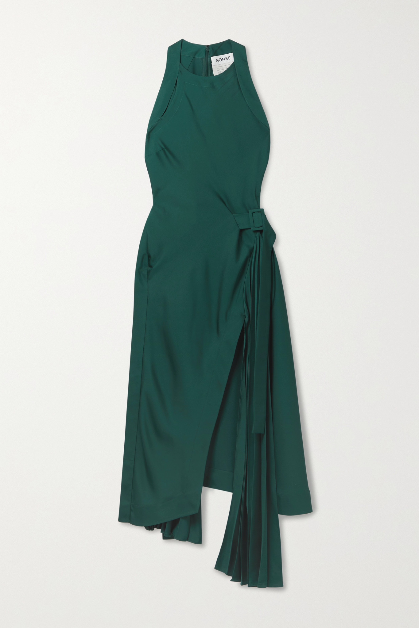 Monse Asymmetric Wrap-Effect Pleated Satin-Crepe Midi Dress - Green |  Editorialist