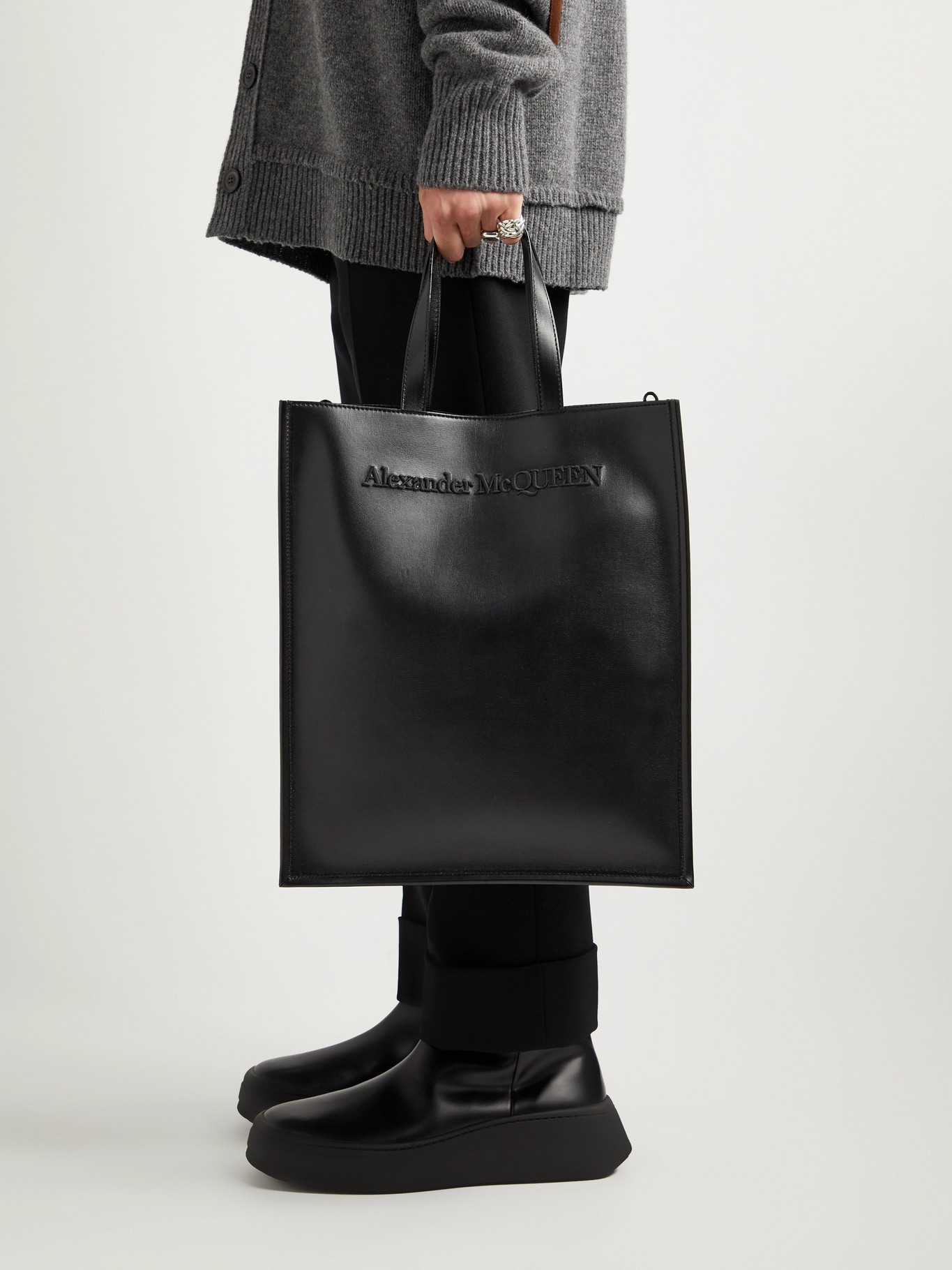 Alexander Mcqueen North South Logo-Embossed Leather Tote Bag