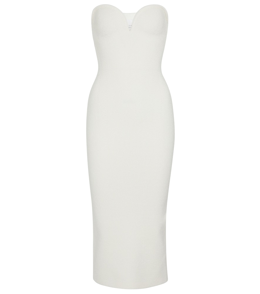 white strapless bodycon midi dress Horizon Strapless Textured Floral Midi Dress White XXL
