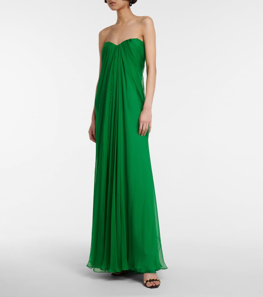 Alexander Mcqueen Strapless Silk Chiffon Gown - Green | Editorialist