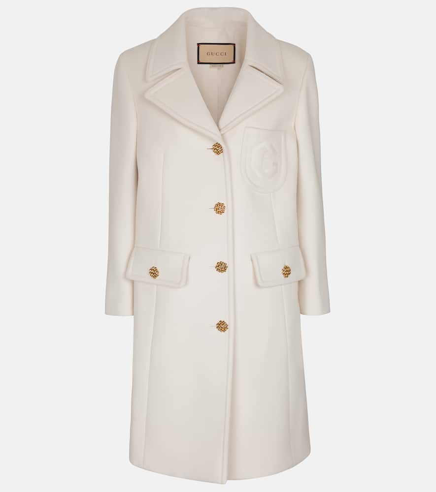 Gucci Double G Embroidered Wool Coat - White | Editorialist