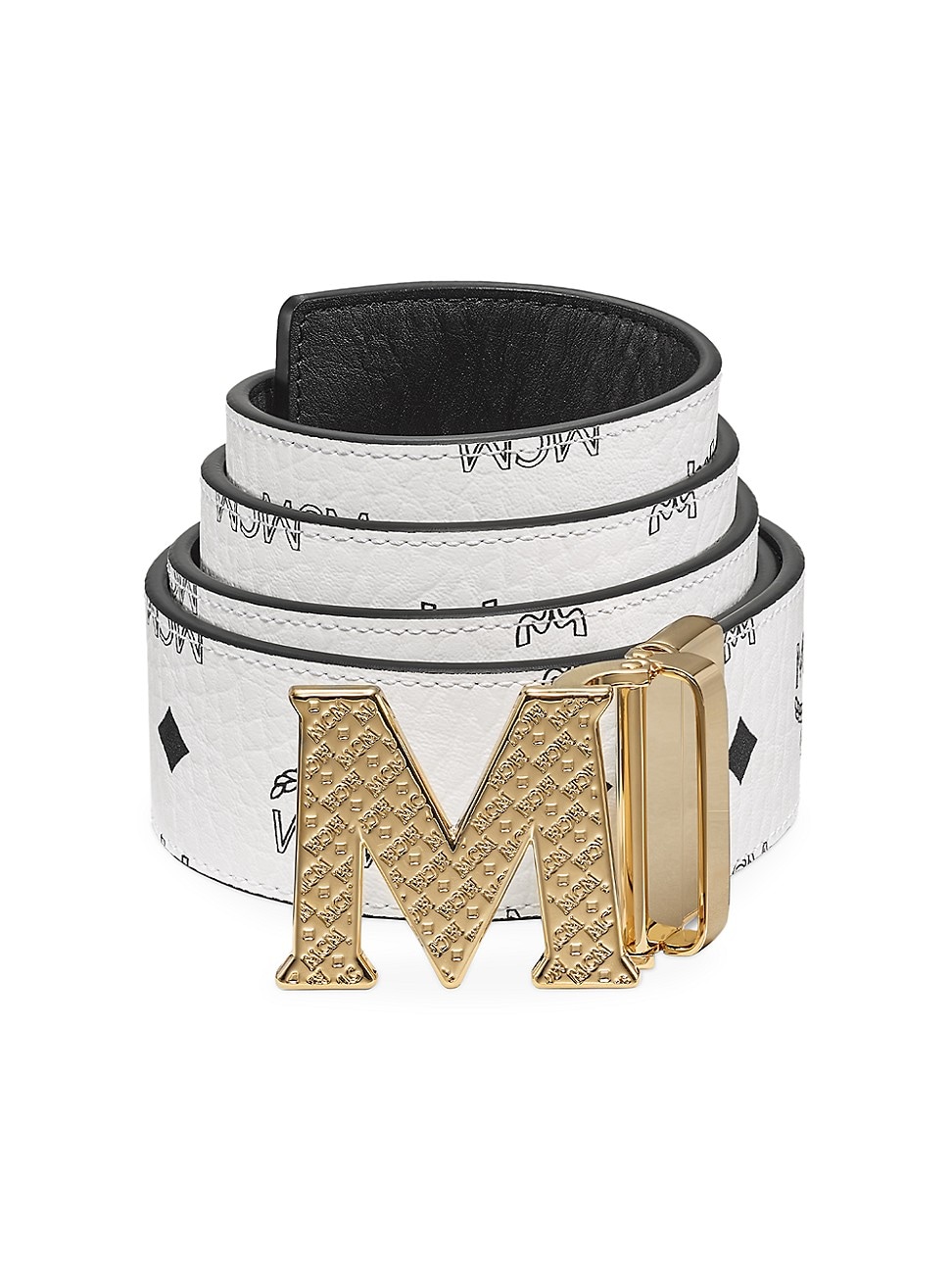 Mcm Claus Reversible Logo Engraved Belt - White | Editorialist