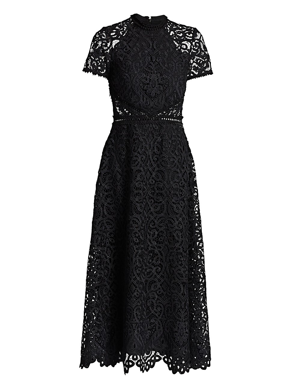 ml monique lhuillier lace short-sleeve a-line midi dress In Jet - 25% Off allowing the lace detail basic dress Size:US 8 / UK12 Floral dress Elegant Women's Sleeveless Knit