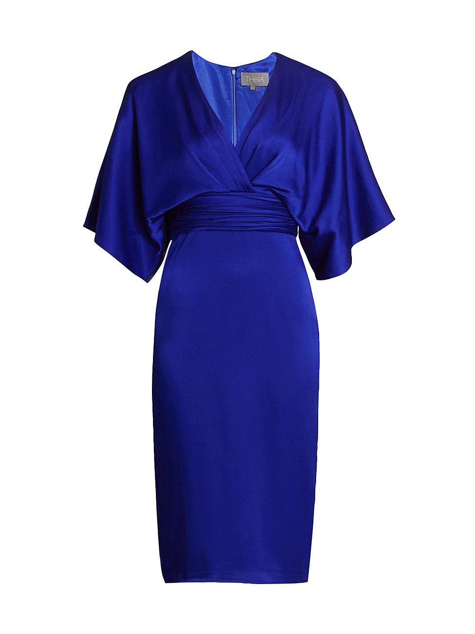 Theia Kimono-Sleeve Satin Dress In Cobalt 25% Off Editorialist