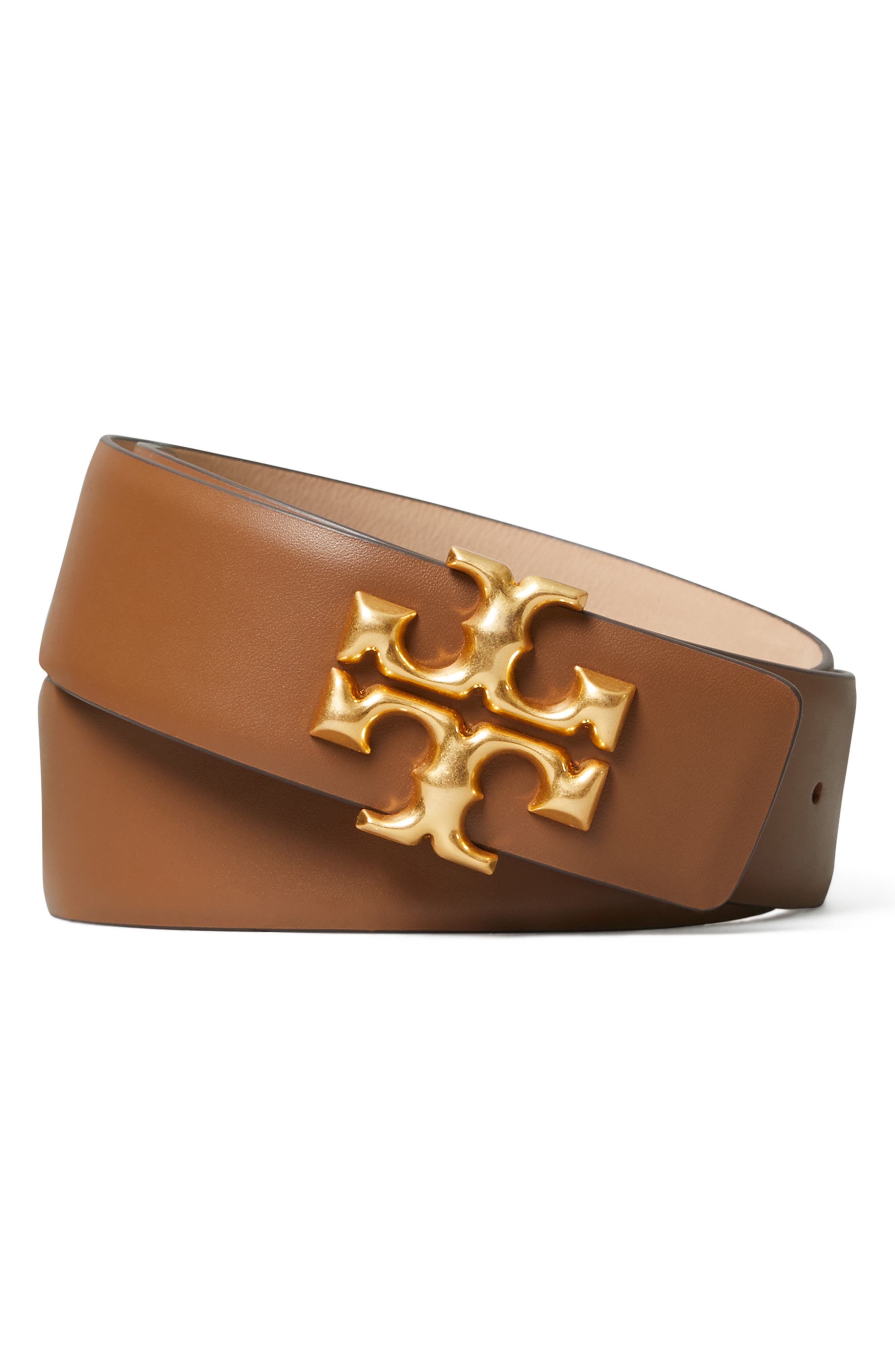 Tory Burch Brown Leather Logo Belt with Gold Buckle 1 main image 3