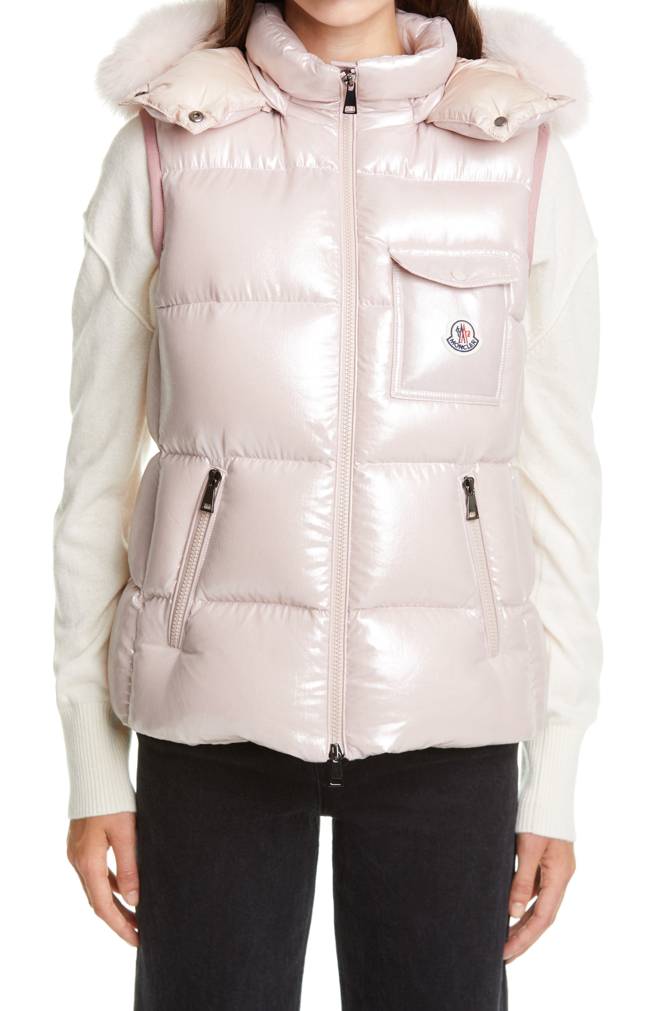 Moncler Balabio Metallic Down Puffer Hooded Vest With Removable