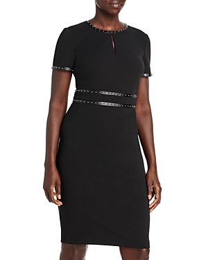 Karl Lagerfeld Paris Studded Faux Leather Trim Sheath Dress In Black - 40%  Off | Editorialist