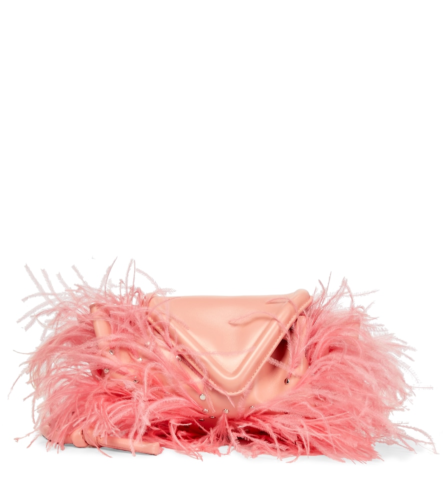 Bottega Veneta Beak Feather-Trimmed Leather Crossbody Bag - Orange