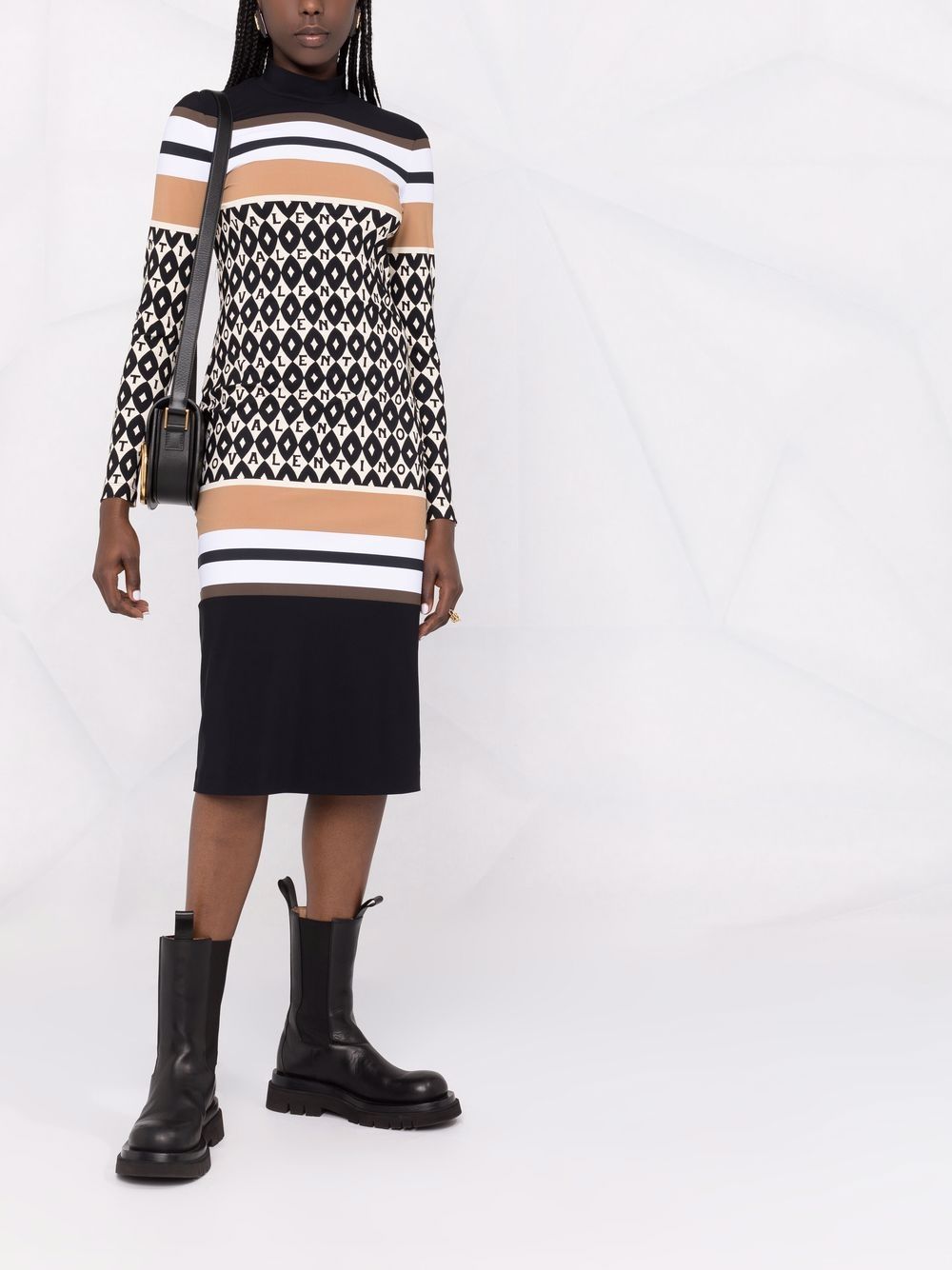 VALENTINO Logo-Pattern Striped Dress