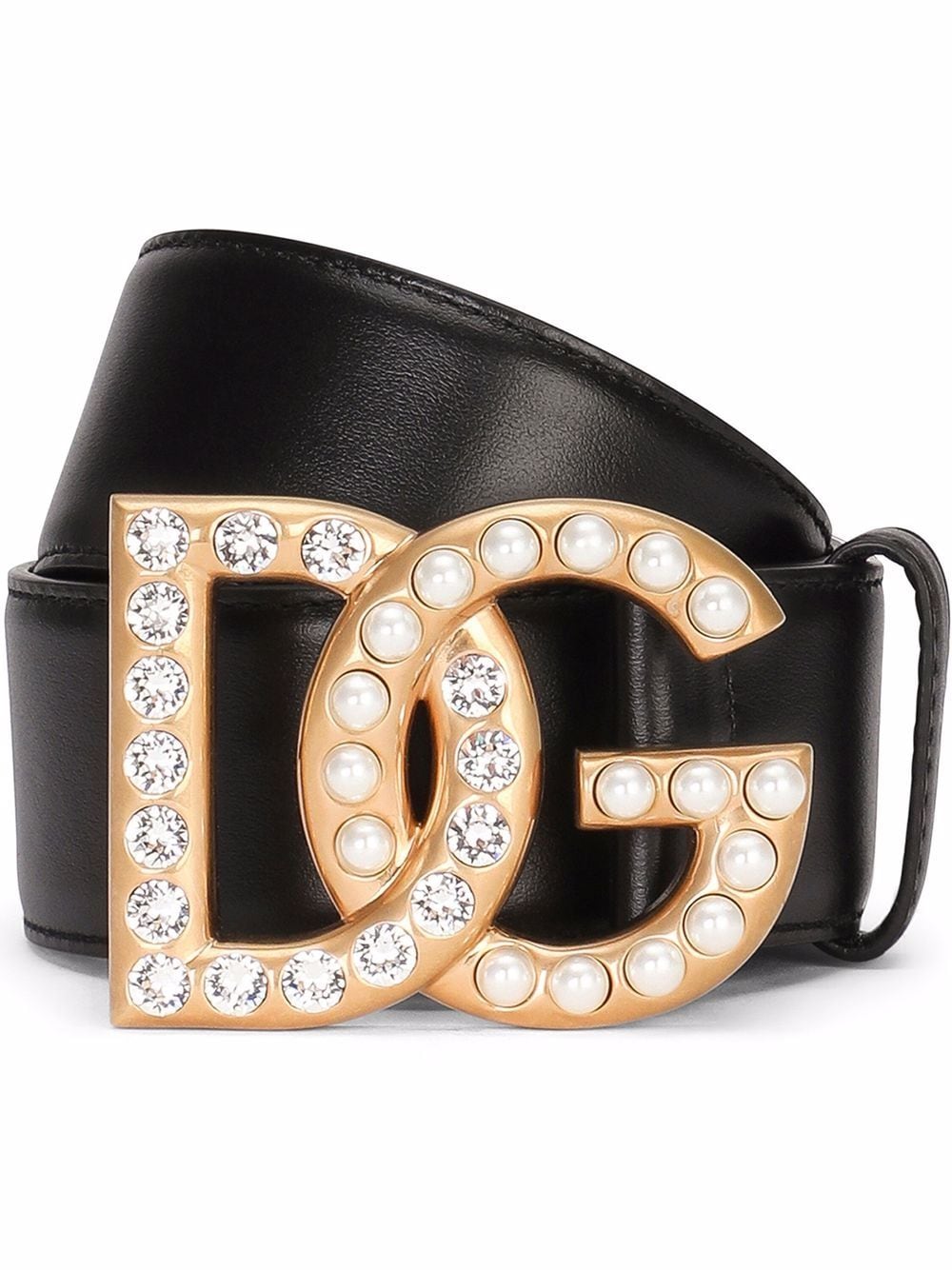Dolce & Gabbana Calfskin belt with DG logo with rhinestones and pearls- Sz 85 Dolce & Gabbana Polished calfskin belt with rhinestone  main image 4