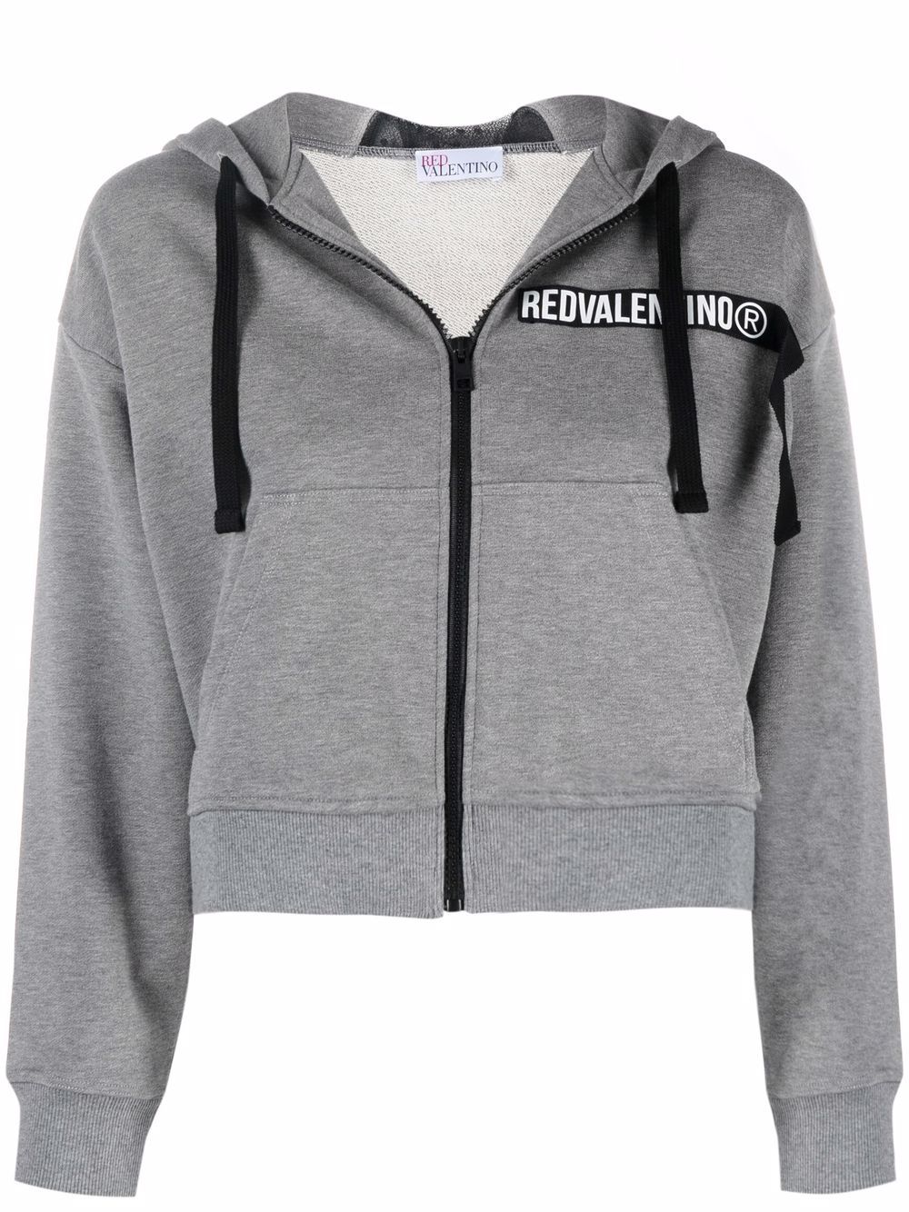 Red Valentino Logo-Panel Cropped Zip-Front Hoodie In Grey - 53