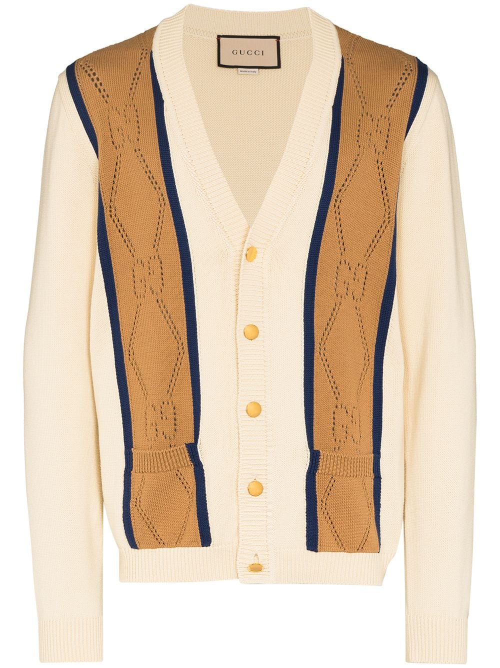 Gucci Gg Perforated V-Neck Cardigan - Neutrals | Editorialist
