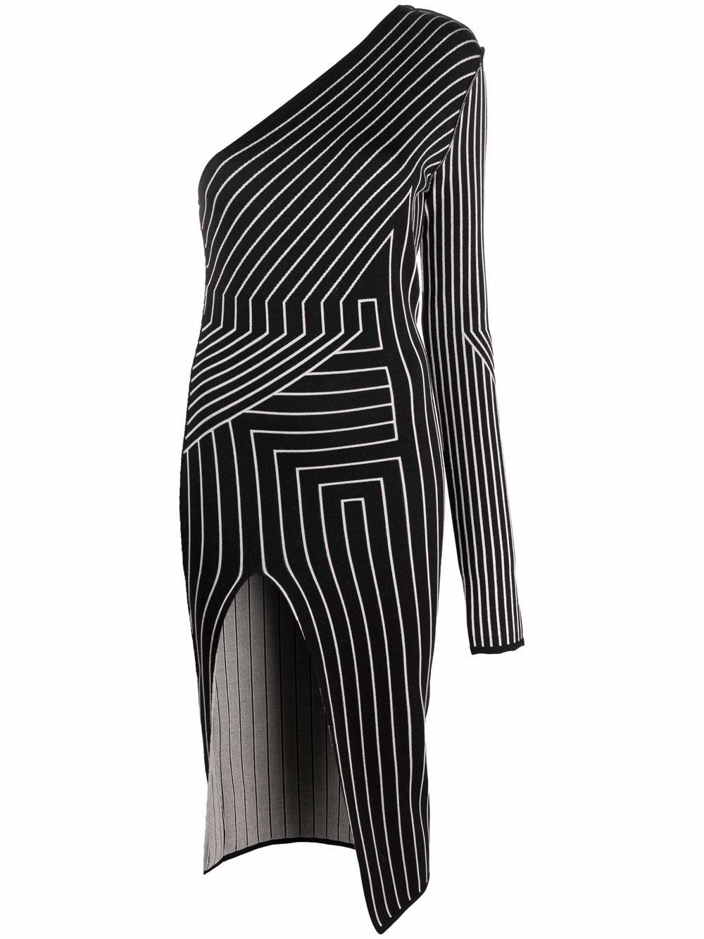 black and white striped one shoulder dress One Sleeve Striped Maxi Dress Black White
