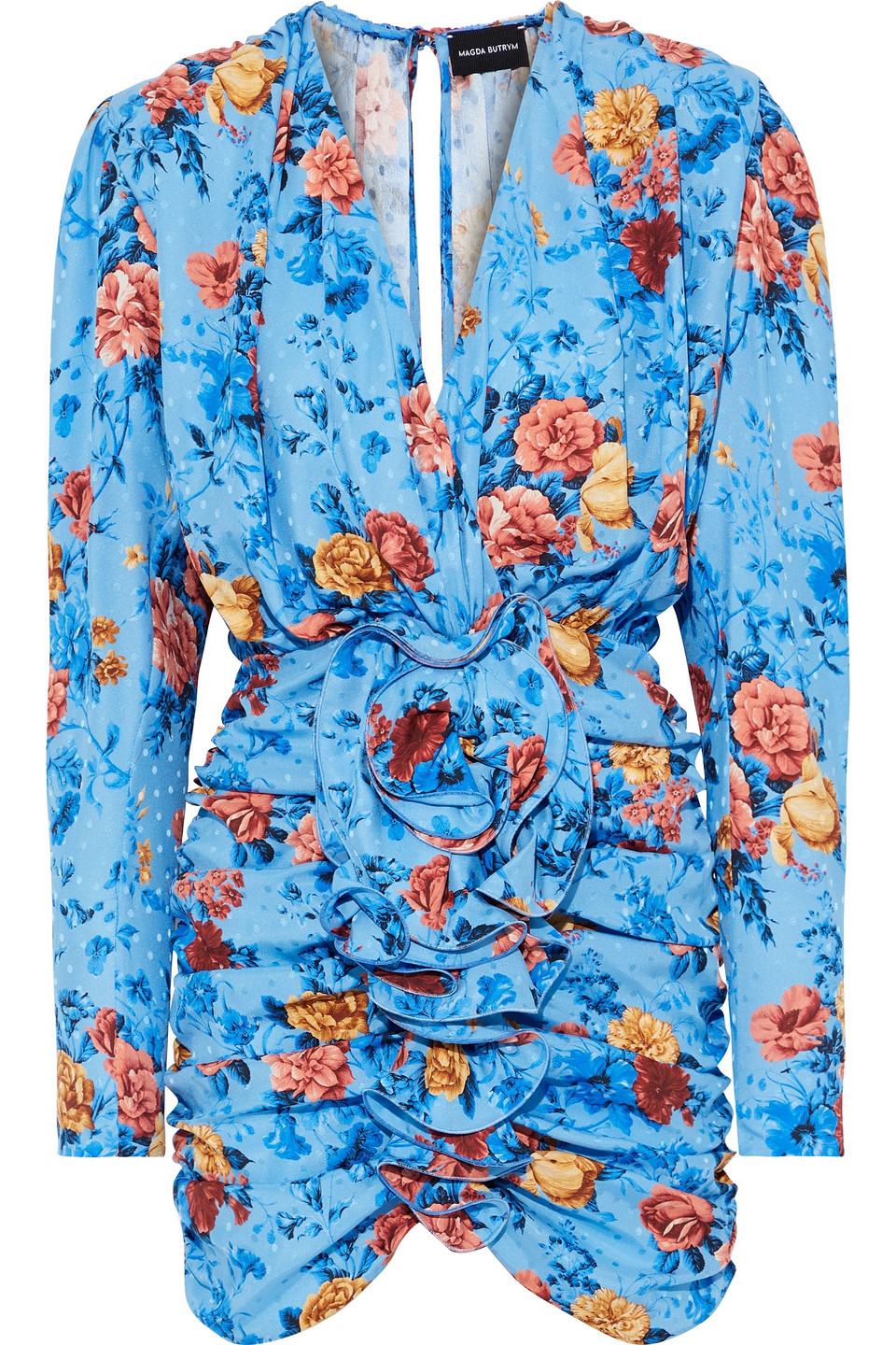 floral print silk satin jacquard mini dress by magda butrym Magda Butrym Setubal Pleated Floral-Print Silk-Satin Jacquard Mini Dress In  Light Blue - 65% Off