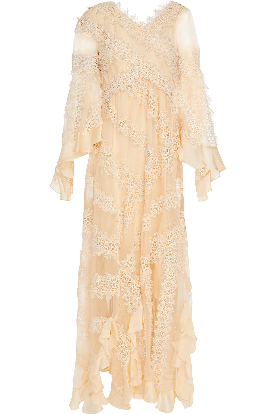 charm star lace & ruffle trim silk dress Zimmermann Charm Star Asymmetric Guipure Lace And Silk-Organza Maxi Dress  Size In Cream - 65% Off