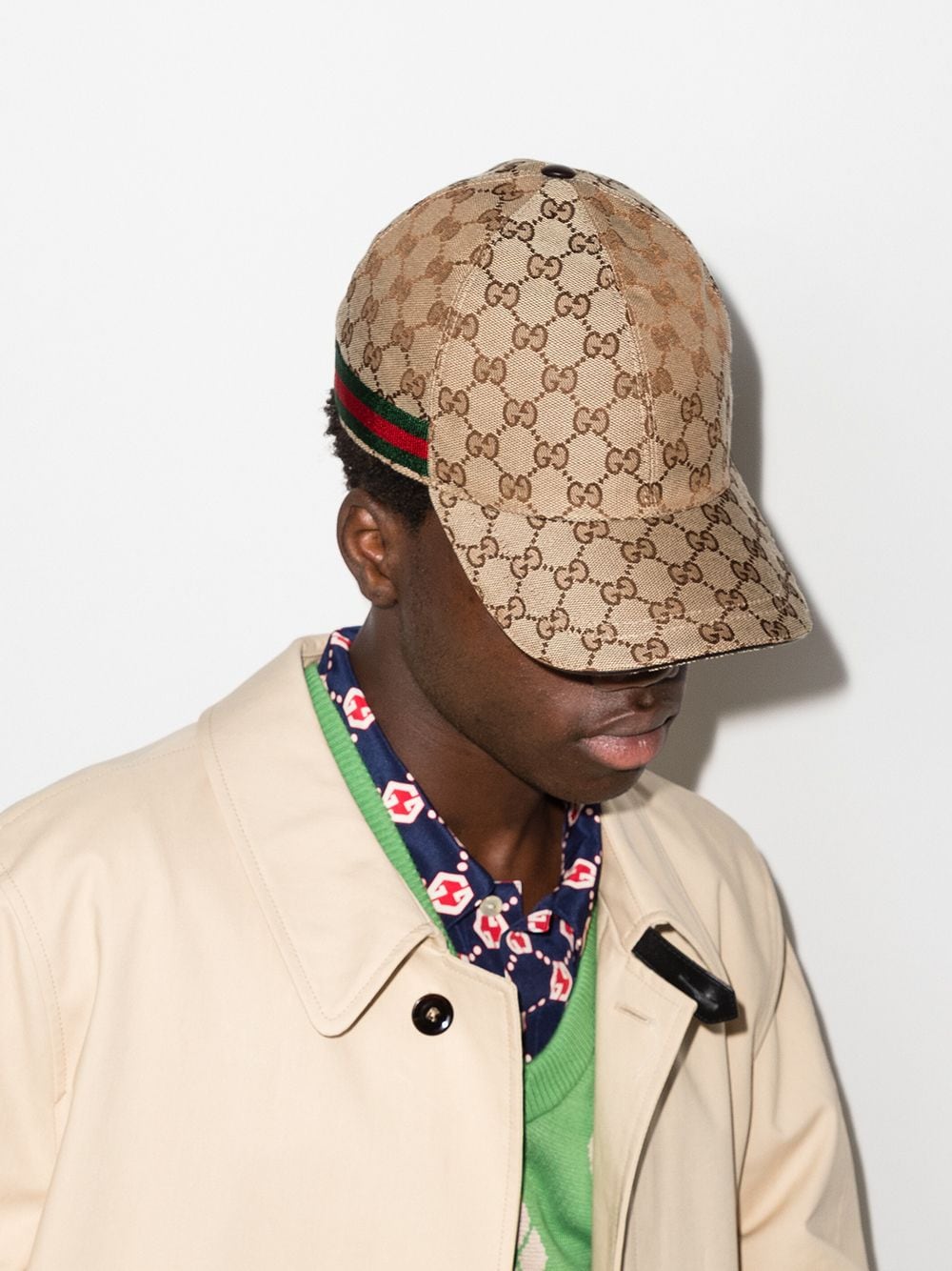Gucci Beige/Brown GG Monogram Baseball Cap with Green & Red Web Gucci GG Monogram Center Web Canvas Baseball Cap Head Hat  main image 3