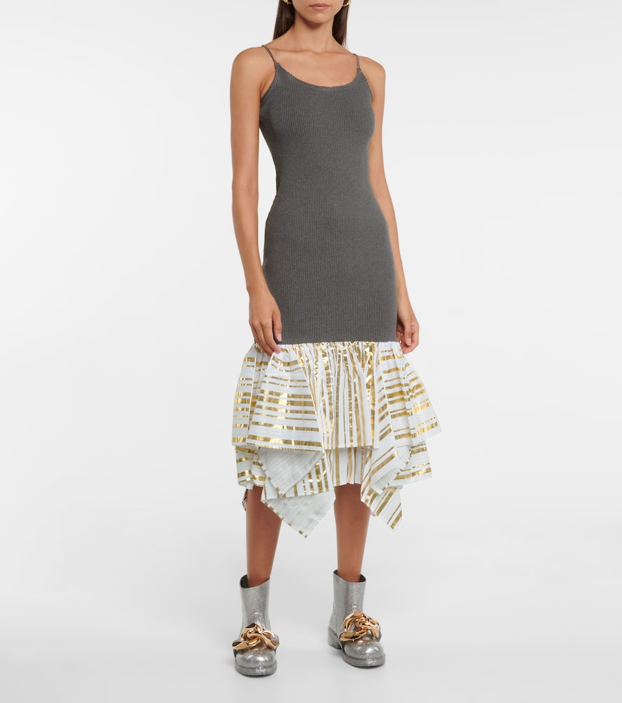 JW ANDERSON Ribbed-Knit Cotton and Satin Midi Dress