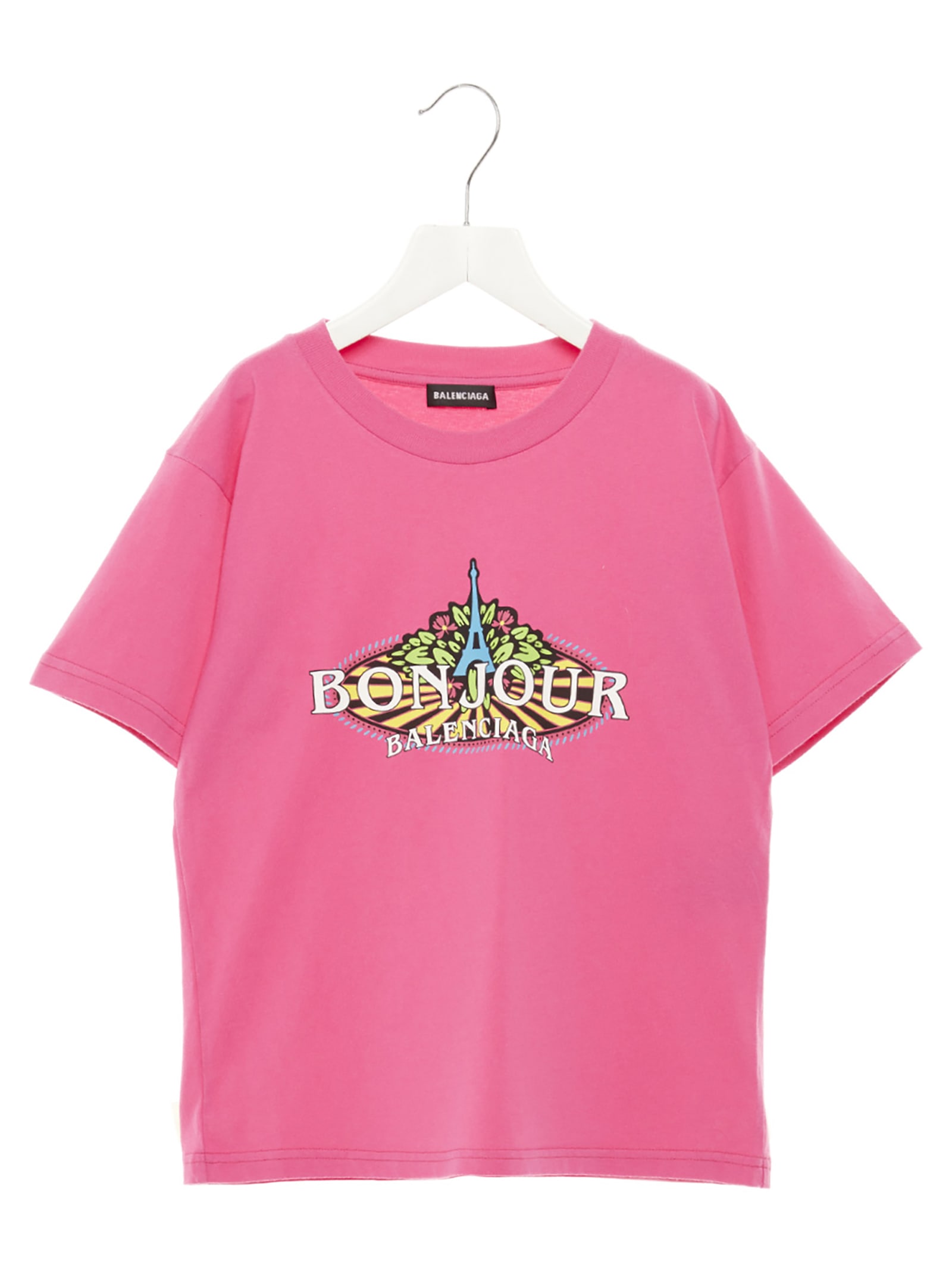 バレンシアガ　BONJOUR tシャツ Balenciaga Bonjour Paris T-Shirt - Fuchsia | Editorialist