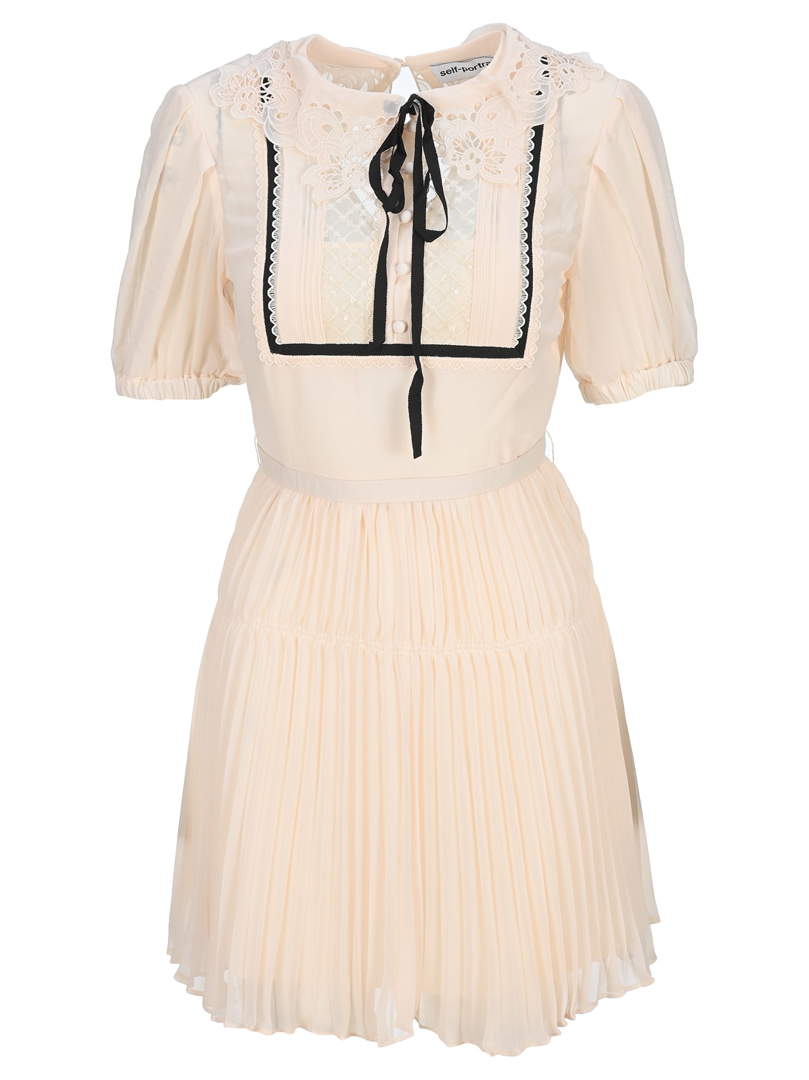 Self-Portrait Lace Collar Chiffon Mini Dress - Butter