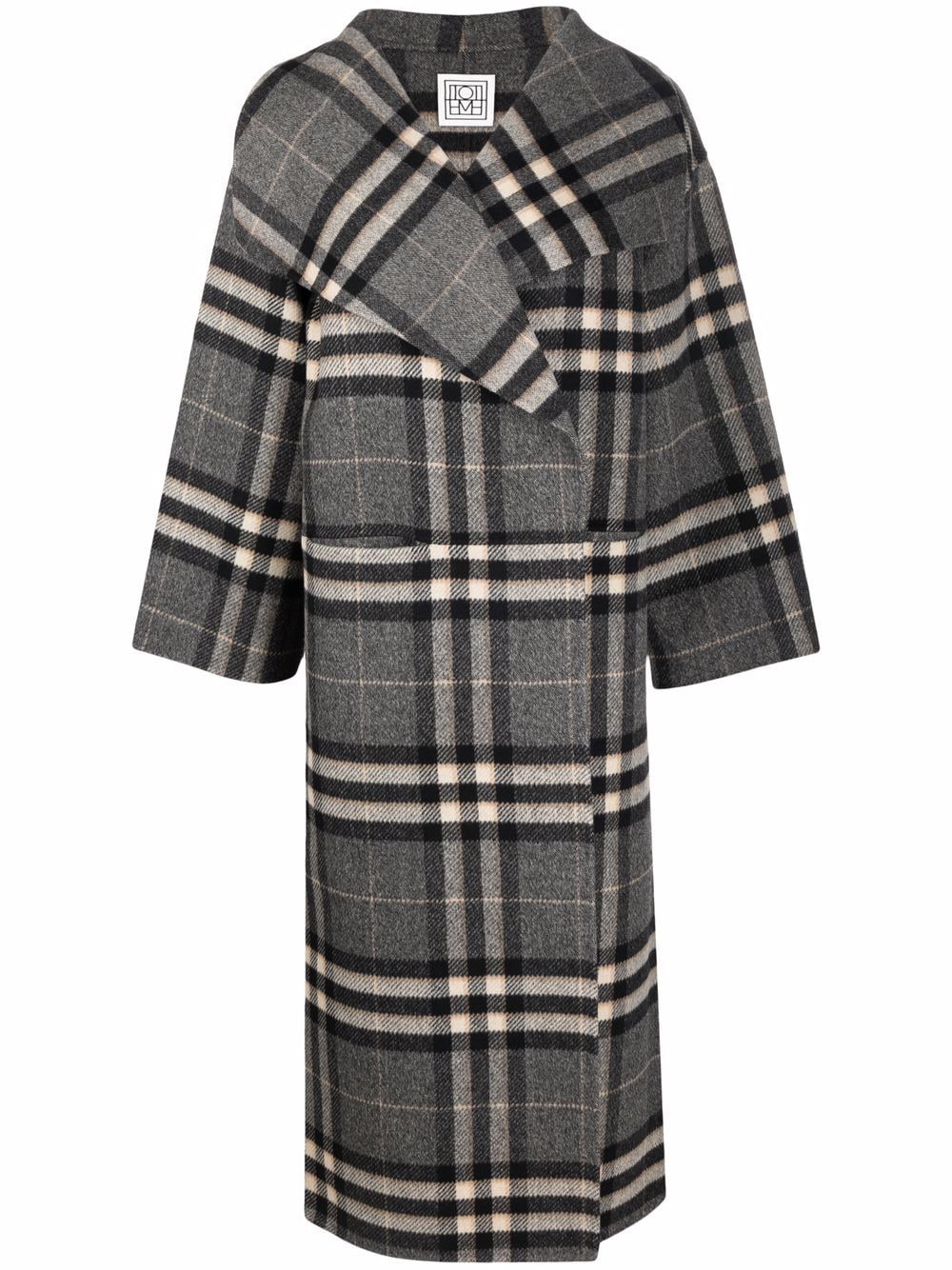 Toteme Check-Print Wool Coat In Grey - 30% Off | Editorialist