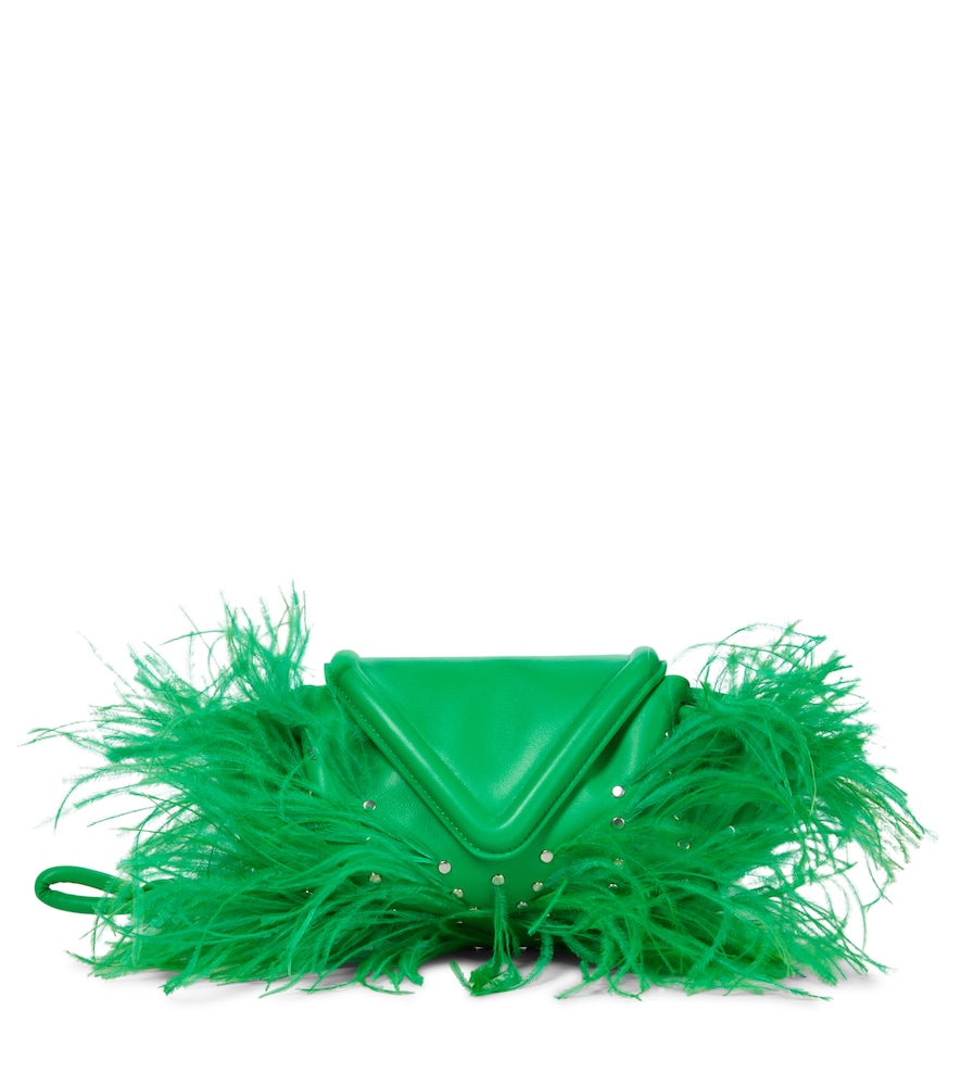Bottega Veneta Beak Feather-Trimmed Leather Crossbody Bag - Green