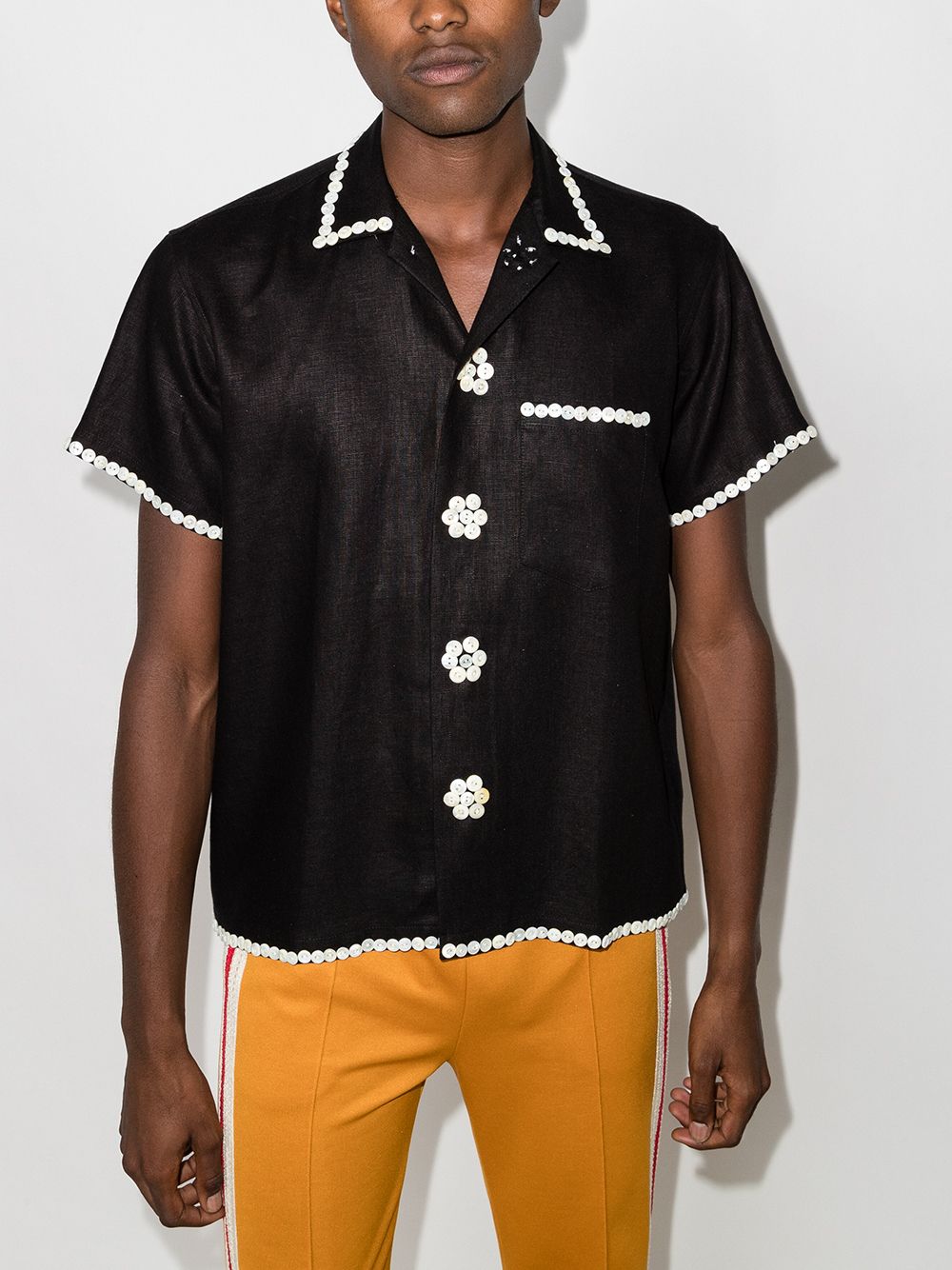 Bode Pearl Royal Decorative Button Shirt - Black | Editorialist