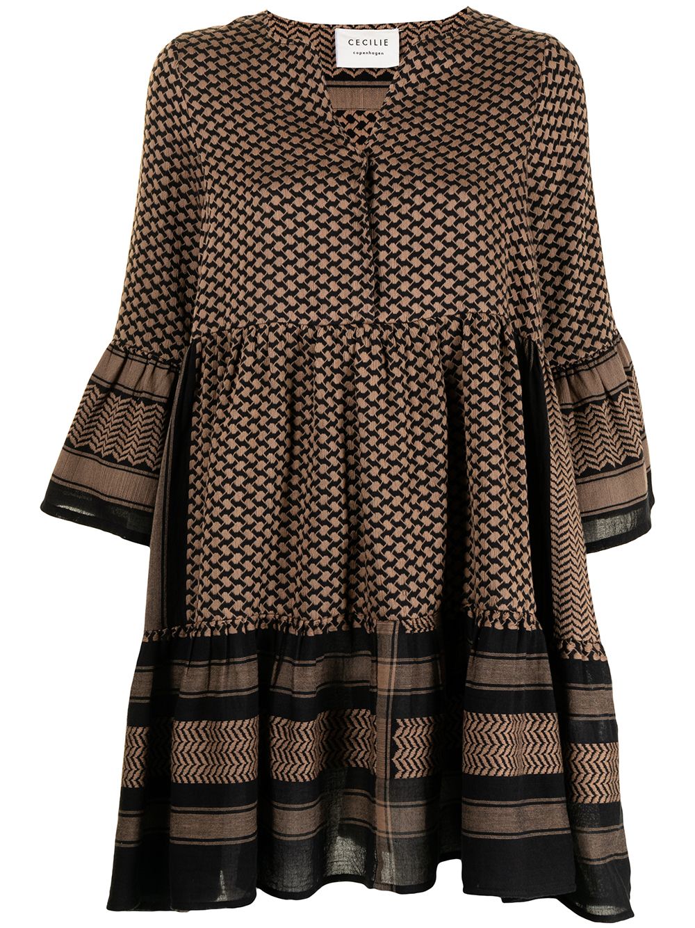 Cecilie Copenhagen Julia Graphic-Print Mini Dress - Brown | Editorialist