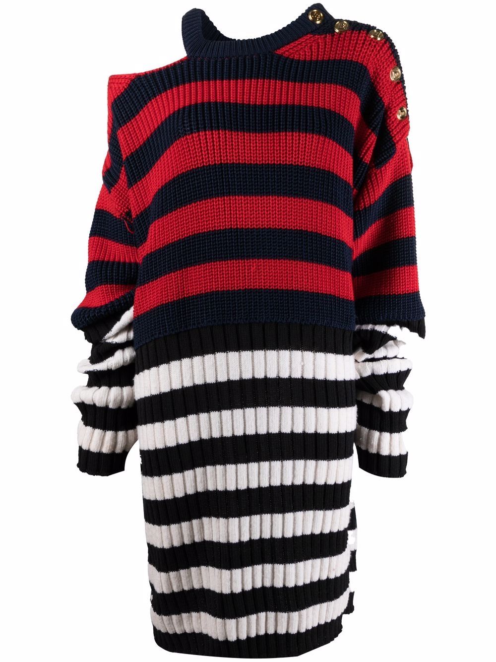 BALMAIN Ribbed-Knit Striped Mini Dress