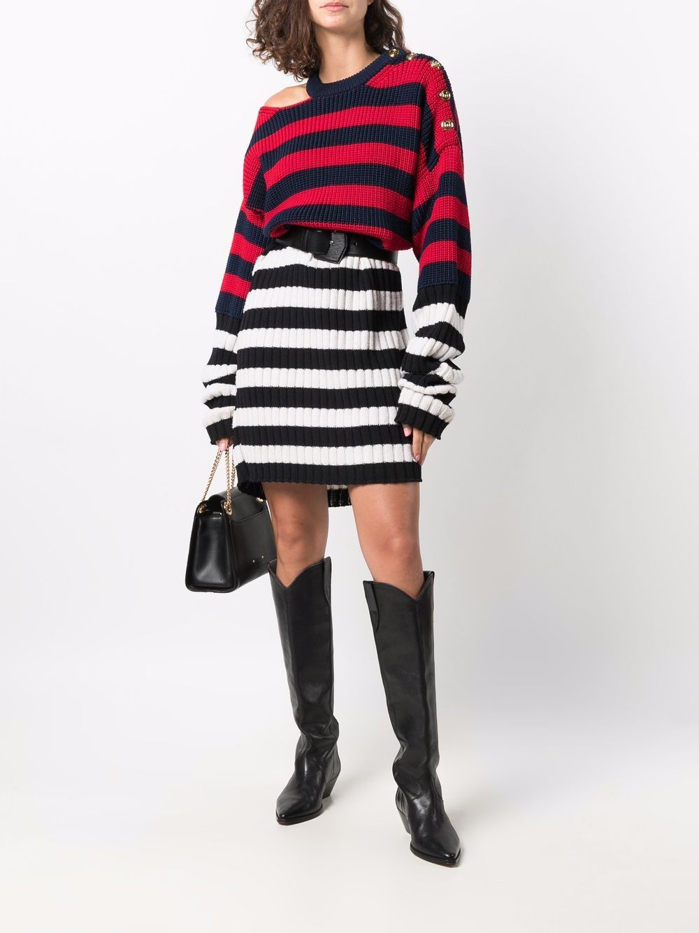 BALMAIN Ribbed-Knit Striped Mini Dress