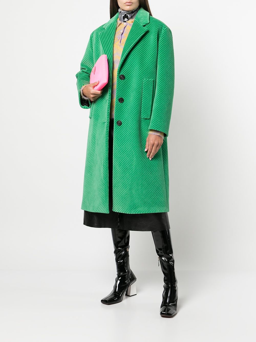 Prada Single-Breasted Corduroy Coat - Green | Editorialist